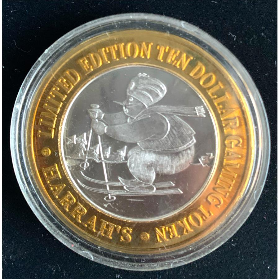 Silver Strike Skiing Genie $10 Gaming Token Harrahs Lake Tahoe .999 ...