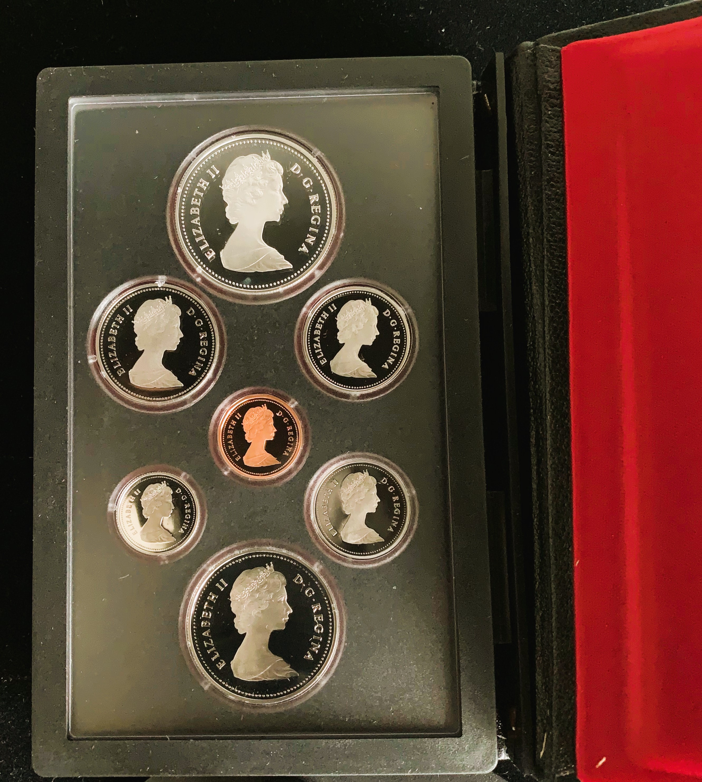1984 SILVER DOLLAR PROOF SET, RCMP CANADIAN (7) PROOF COINS, W/COA, IN ...