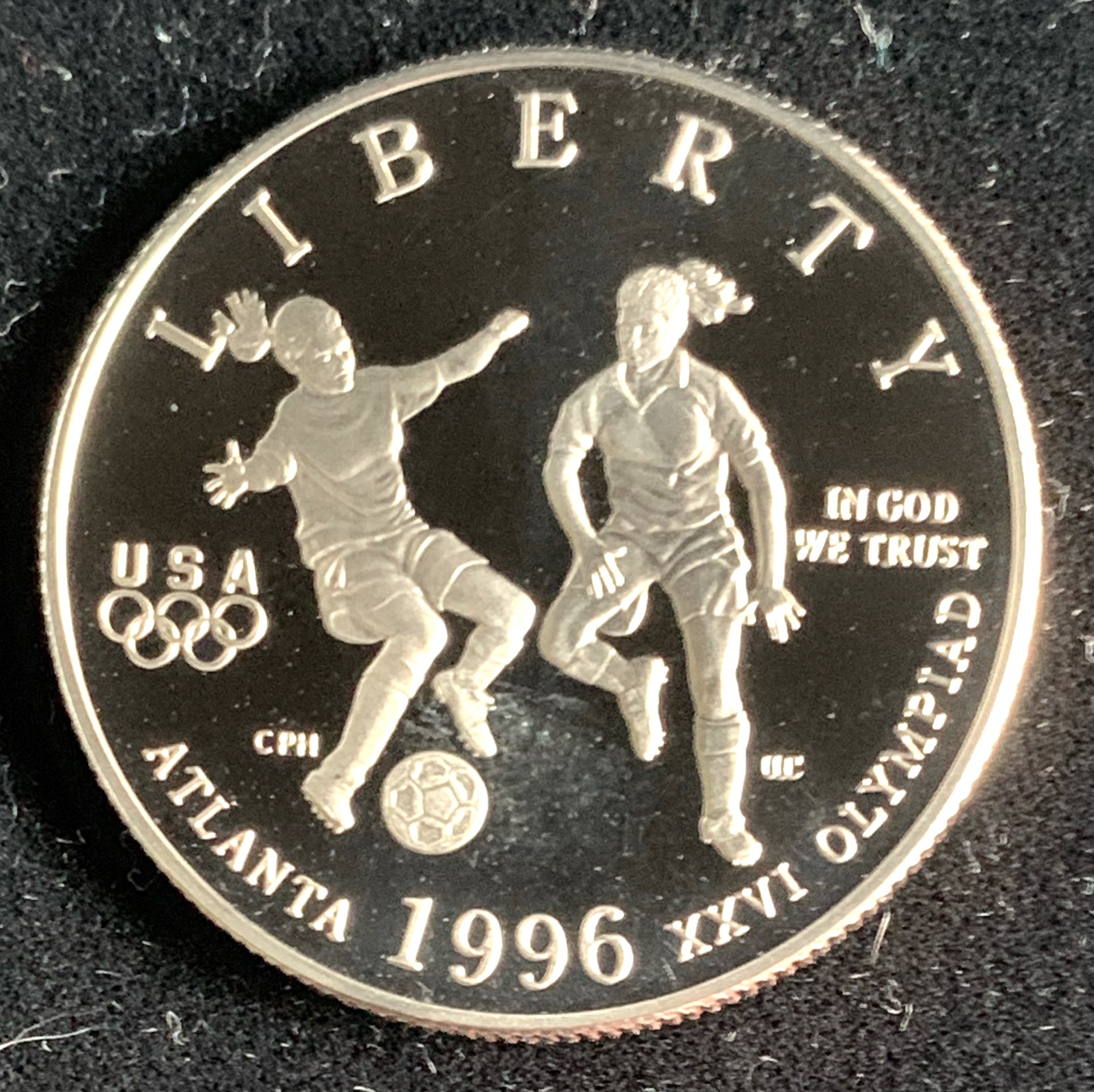 1996-S ATLANTA OLYMPICS PROOF UNCERCULATED SOCCER COMMEMORATIVE HALF ...