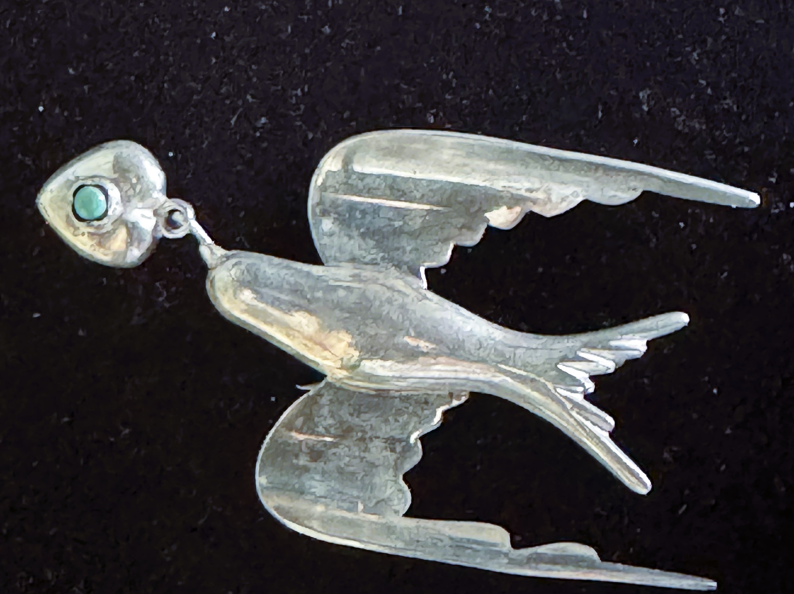 VINTAGE SILVER MEXICO MARKED, MESSINGER BIRD PIN WITH A DANGILNG HEART ...