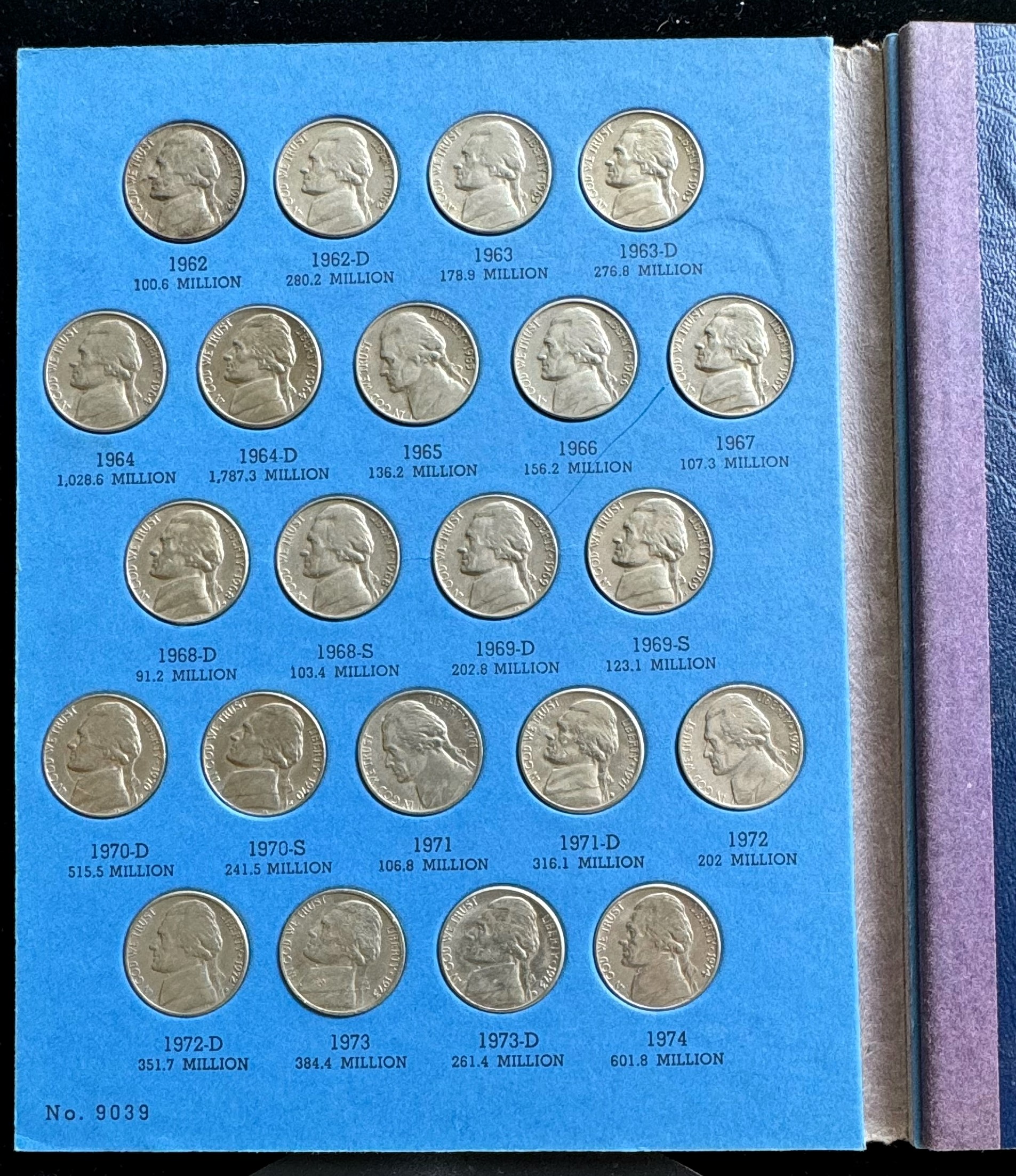 1962 - JEFFERSON NICKEL COMPLETE COLLECTION IN WHITMAN #2 BOOK, QUALITY ...