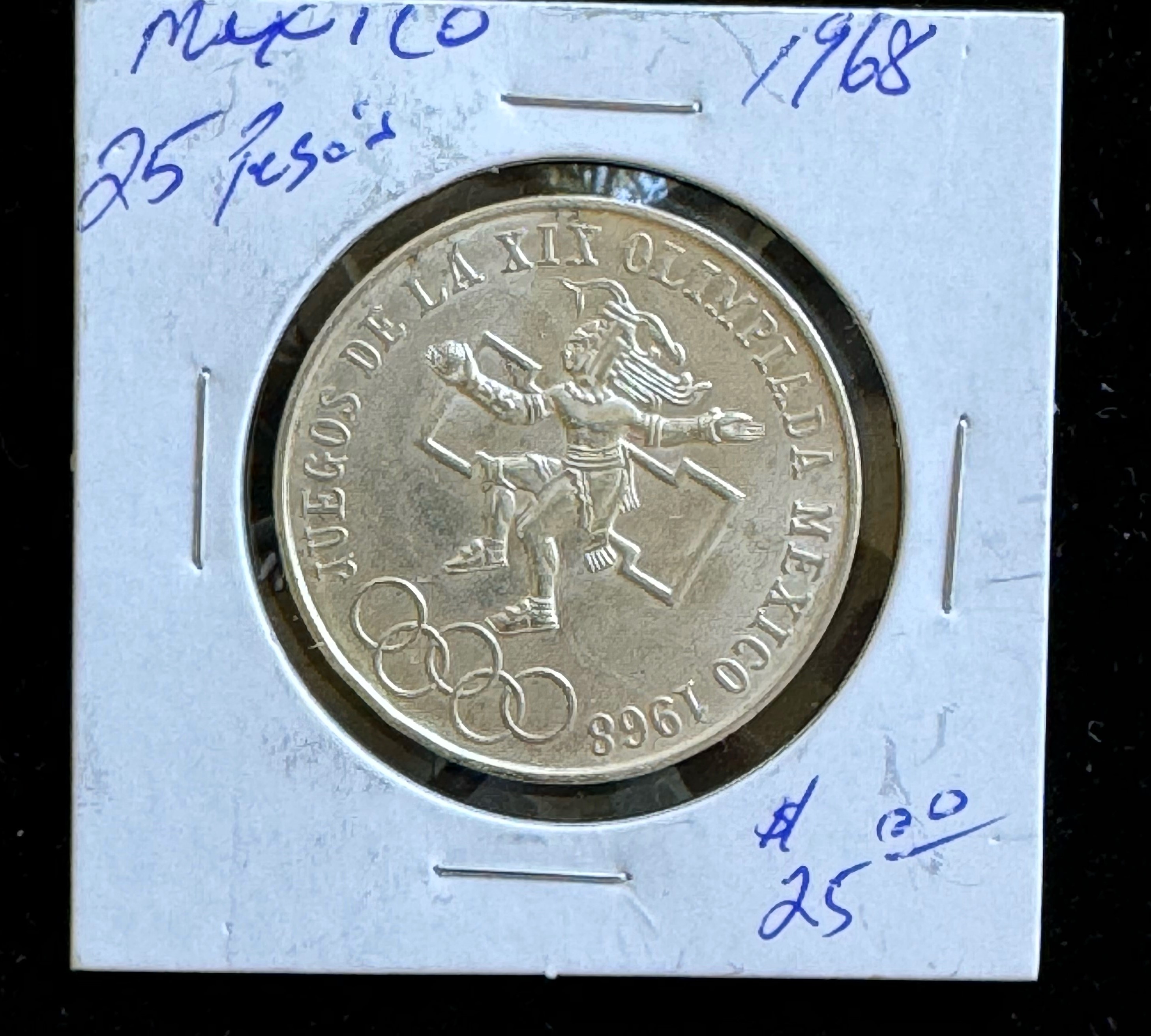 1968 MEXICO OLYMPICS 25 PESOS SILVER, BRILLIANT AU, REALLY NICE COIN ...