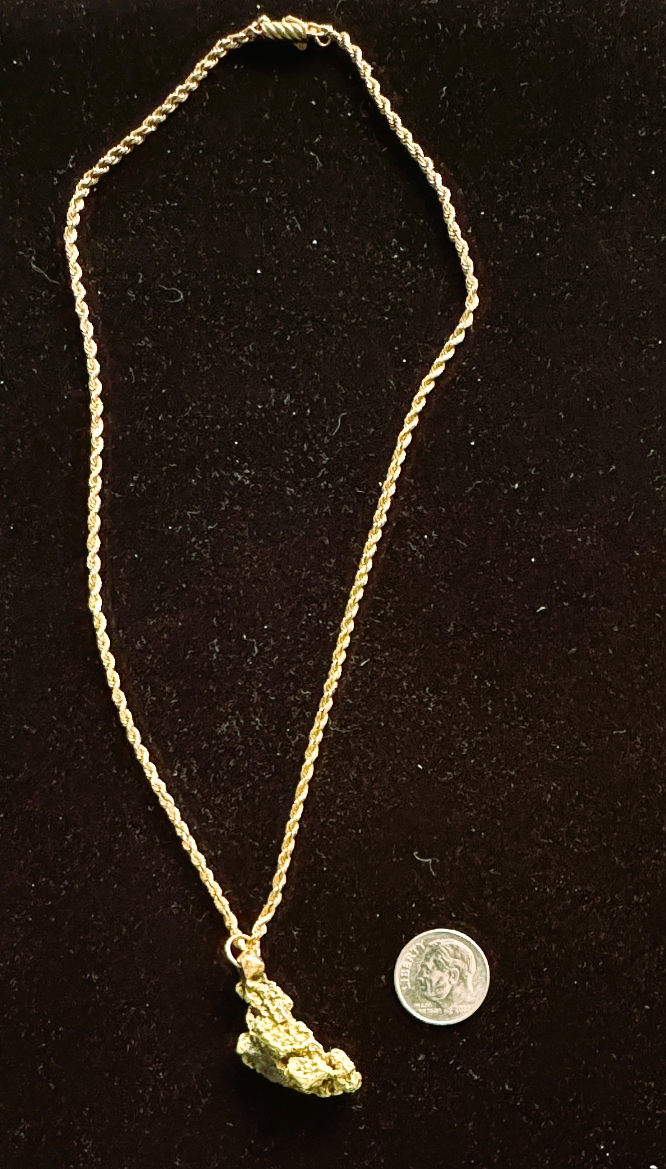 GOLD, 12.2 G HEAVY GOLD NUGGET ON A 16" 14K ROPE GOLD CHAIN, LIKE NEW ...