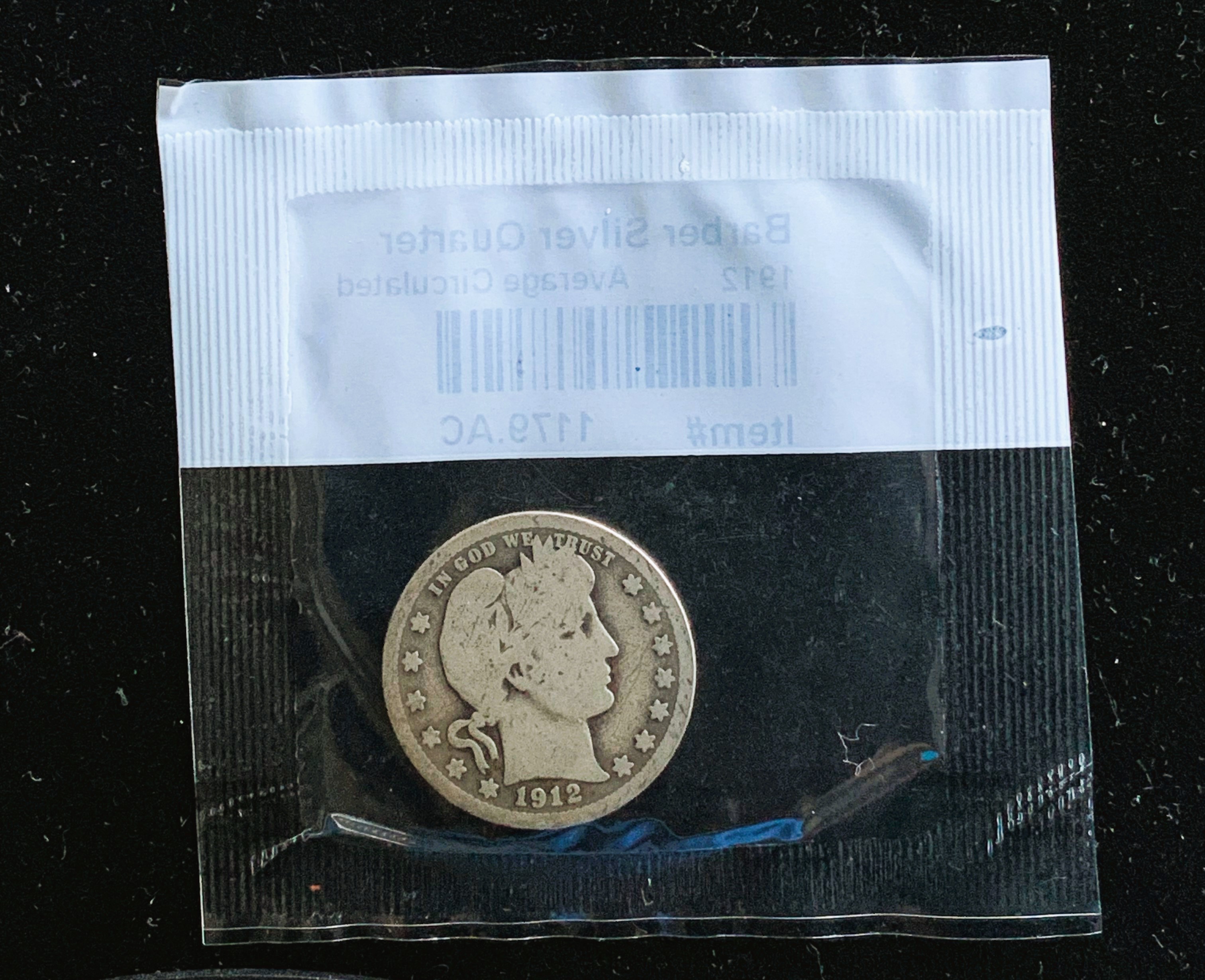 1912 BARBER SILVER QUARTER AVERAGE CIRCULATED CONDITION COIN | Property ...