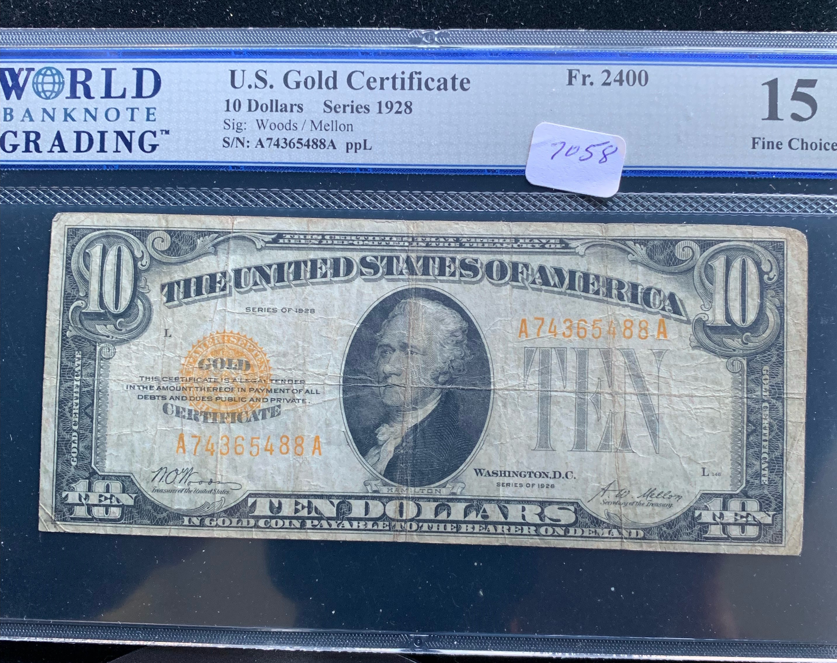 U.S. GOLD CERTIFICATE NOTE, $10 DOLLARS SERIES 1928, WORLD BANKNOTE ...