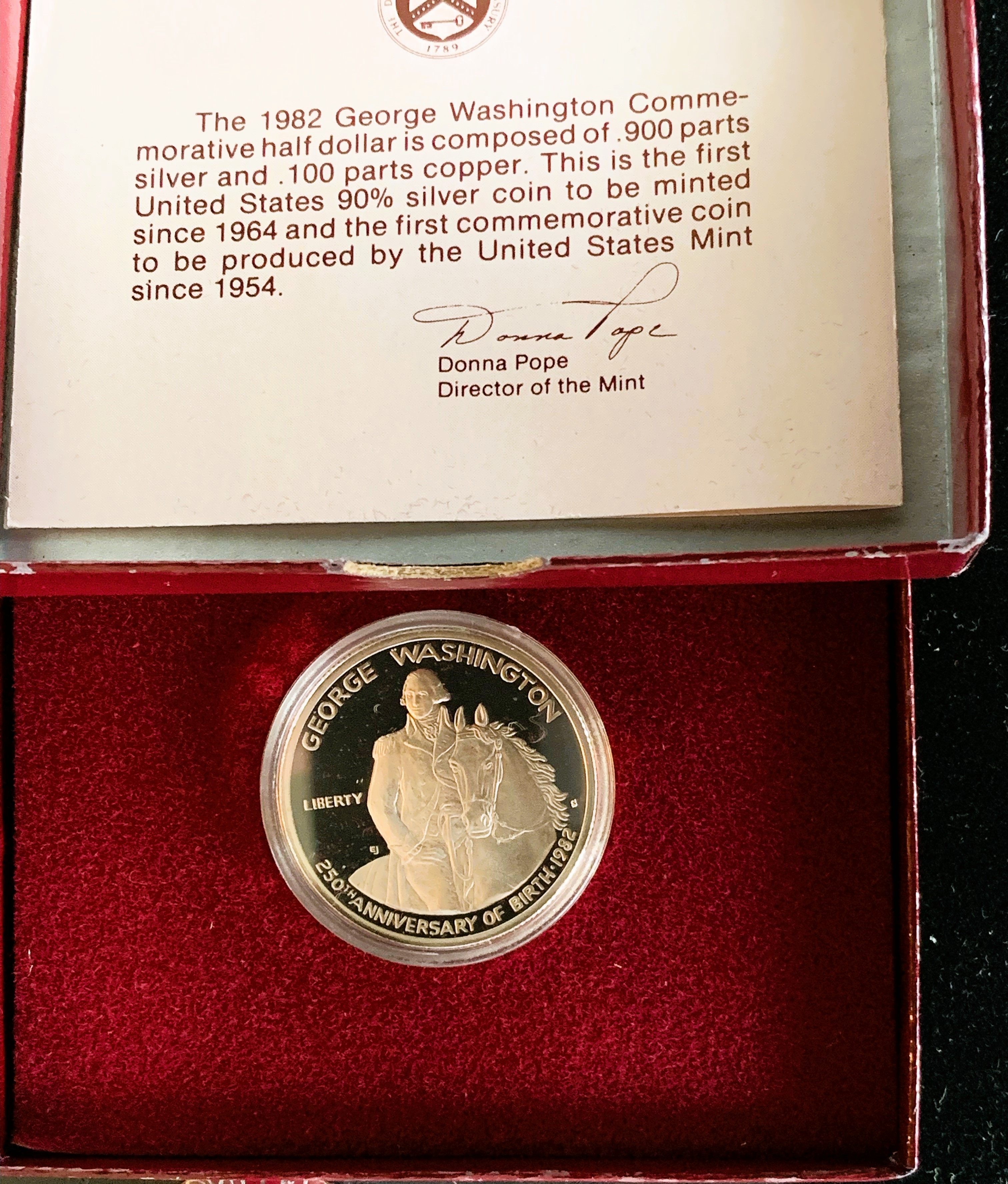 1982-S GEORGE WASH COMMEMORATIVE SILVER HALF PROOF DOLLAR COIN 90% ...