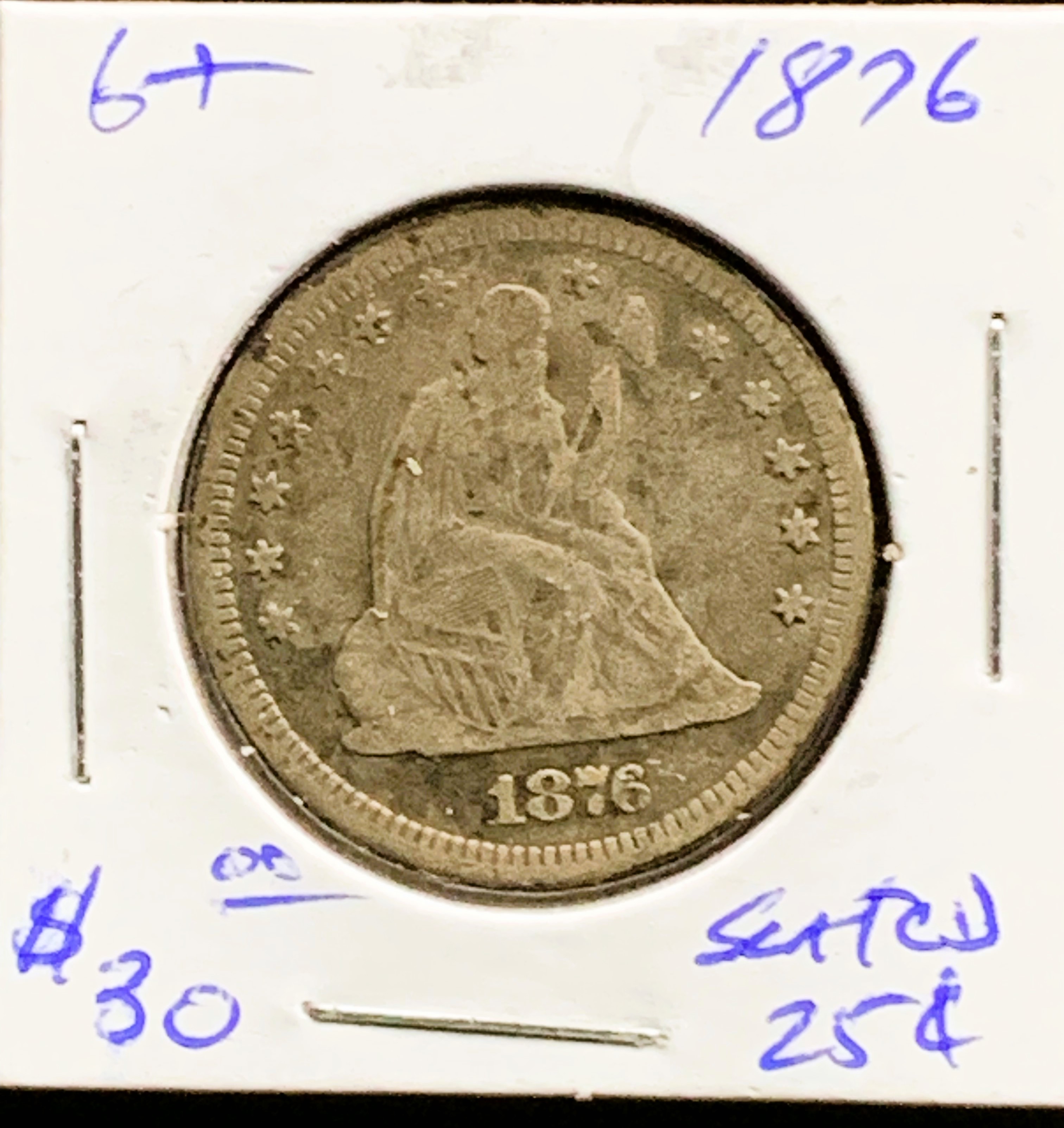 1876 SEATED LIBERTY SILVER QUARTER COIN , BRIGHT CLEAR DETAILS ...