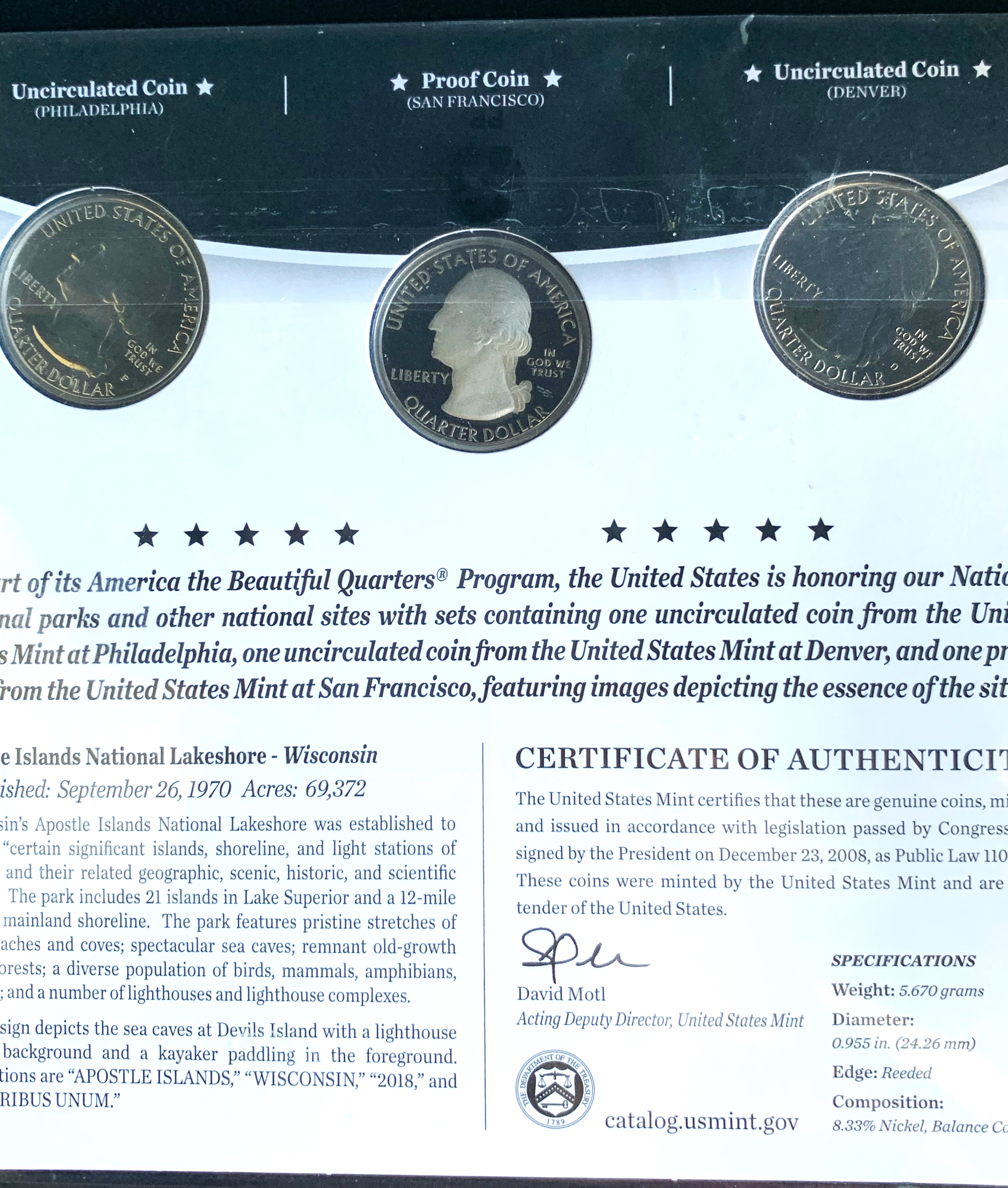 AMERICA THE BEAUTIFUL US MINT QUARTERS 2018 3 COIN SET APOSTLE ISLANDS ...