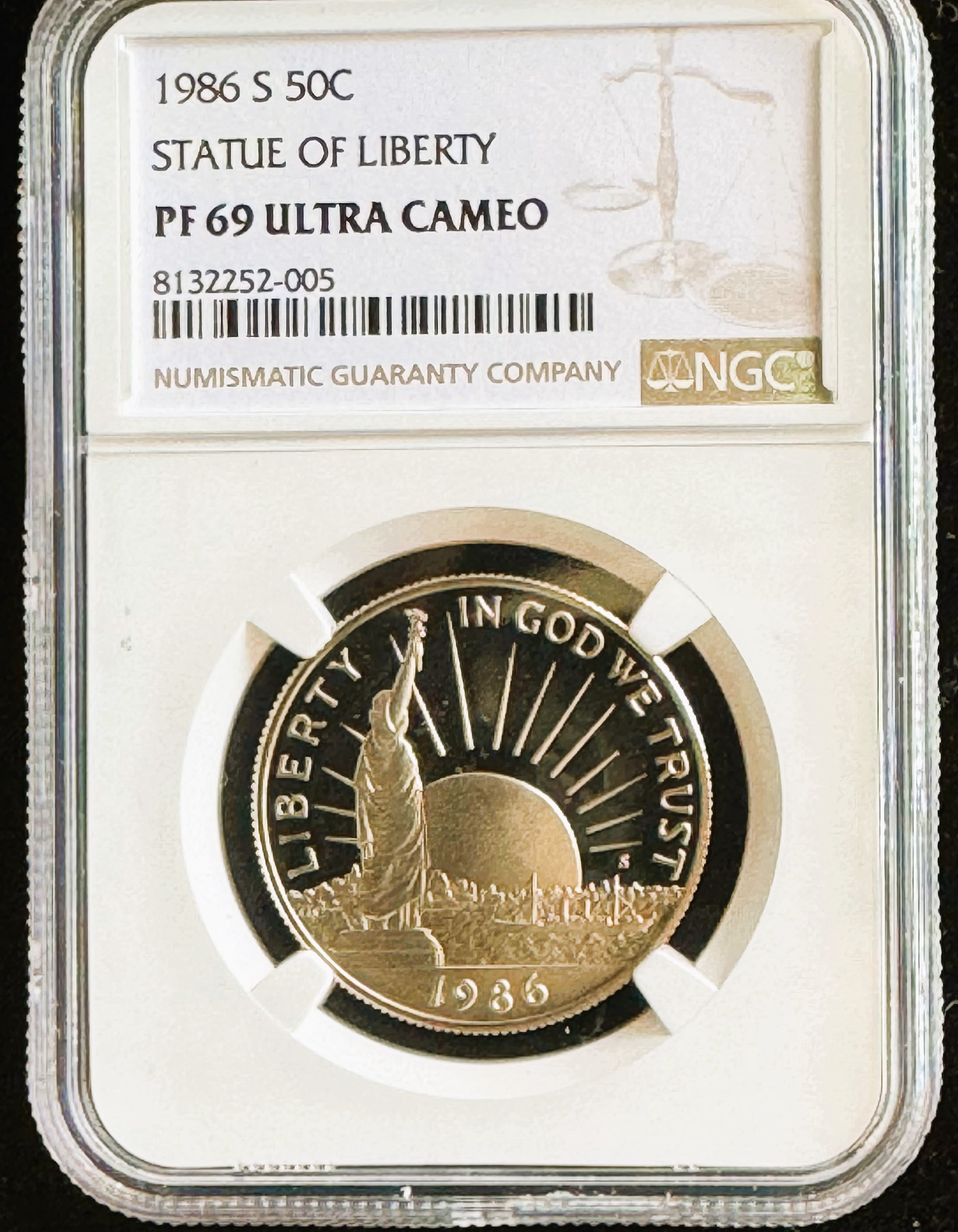 1986-S 50C, NGC GRADED PF-69 ULTRA CAMEO GEM COIN, STATUE OF LIBERTY IN ...