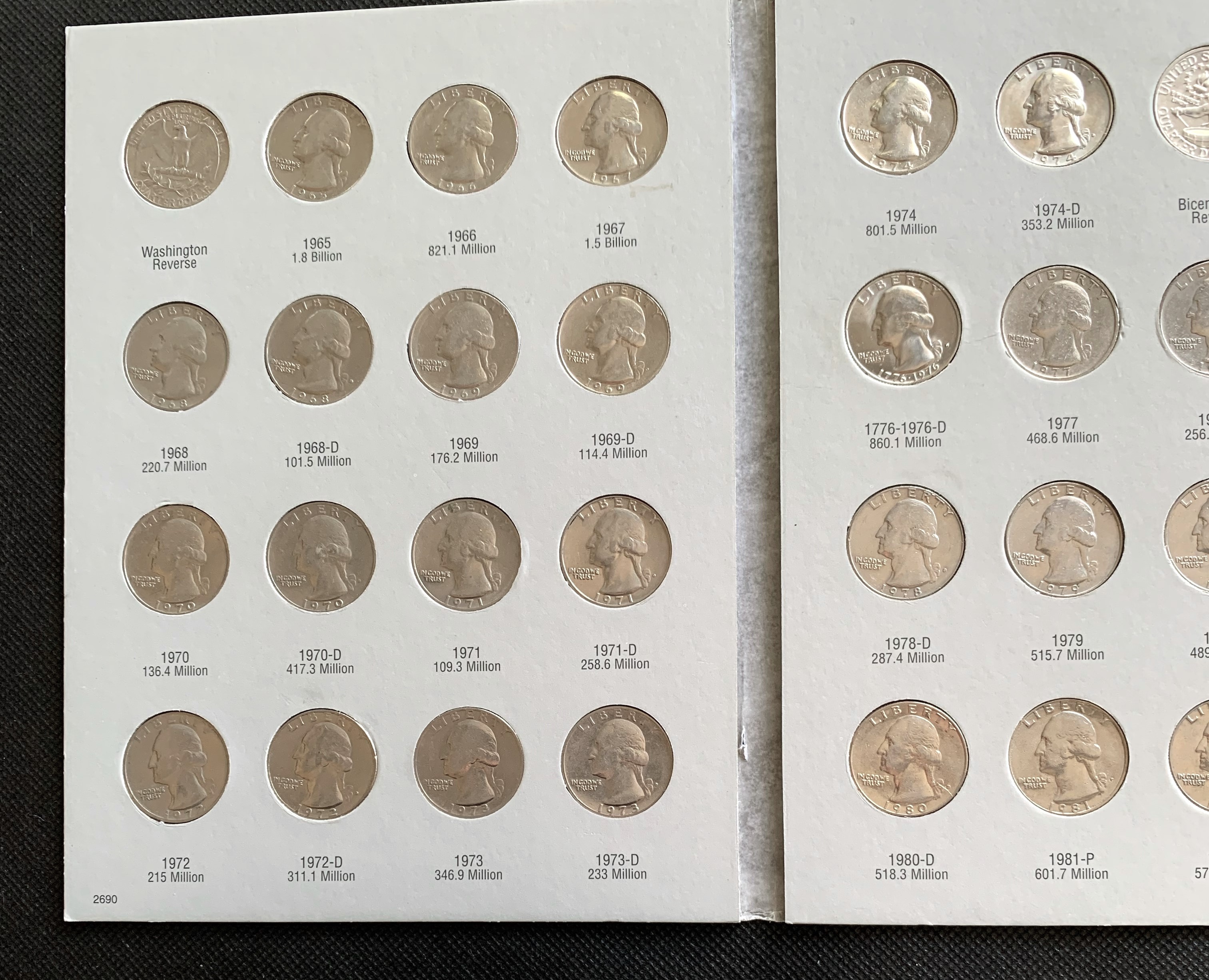 1965-1987 COMPLETE SET WASHINGTON QUARTERS UNCIRCULATED (43 QTRS) IN ...