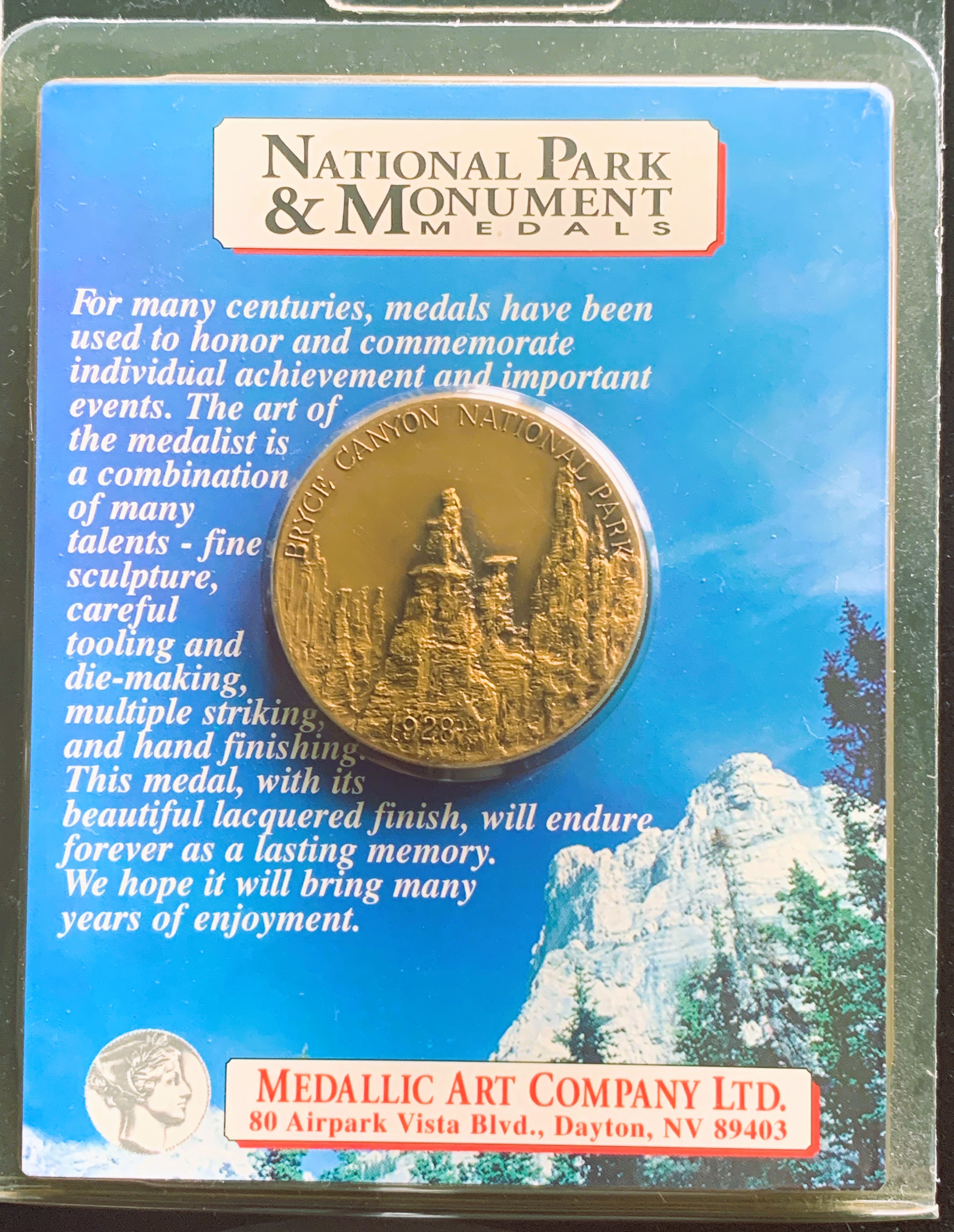 NATIONAL PARK & MONUMENT MEDALS, "BRYCE CANYON" NEW COIN IN ORIG PKG ...