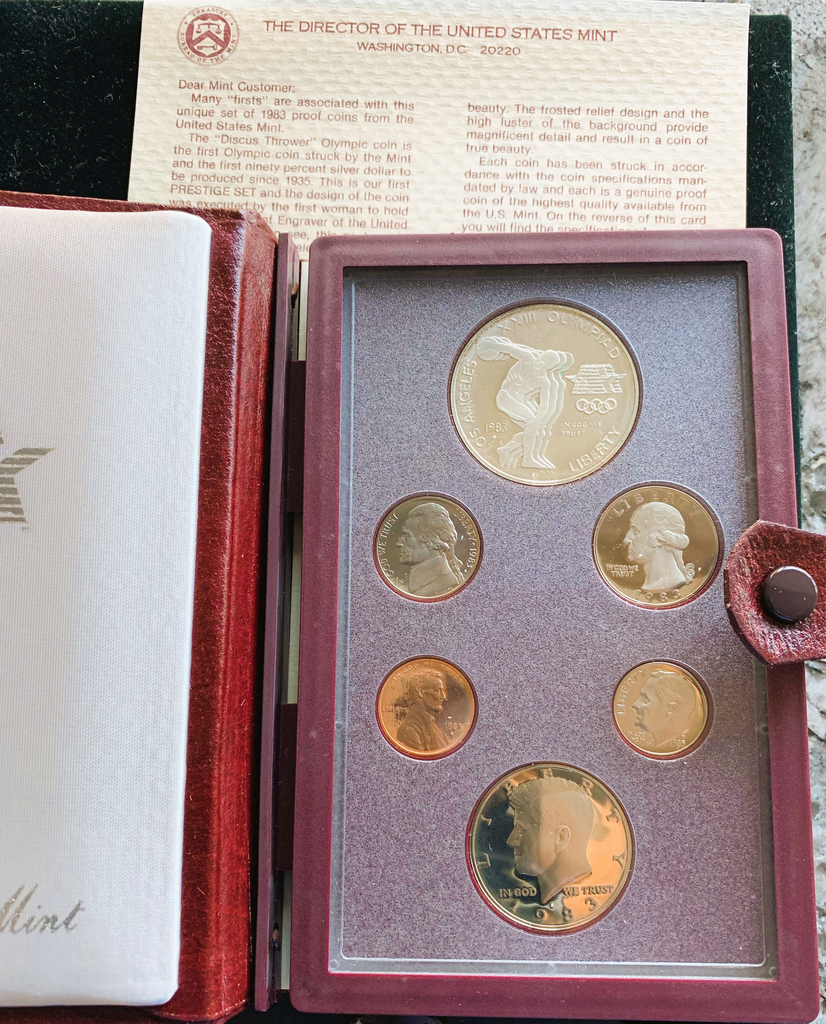 1983-S OLYMPIC PRESTIGE SET, US MINT, ALL 6 MIRROR PROOF COINS ...