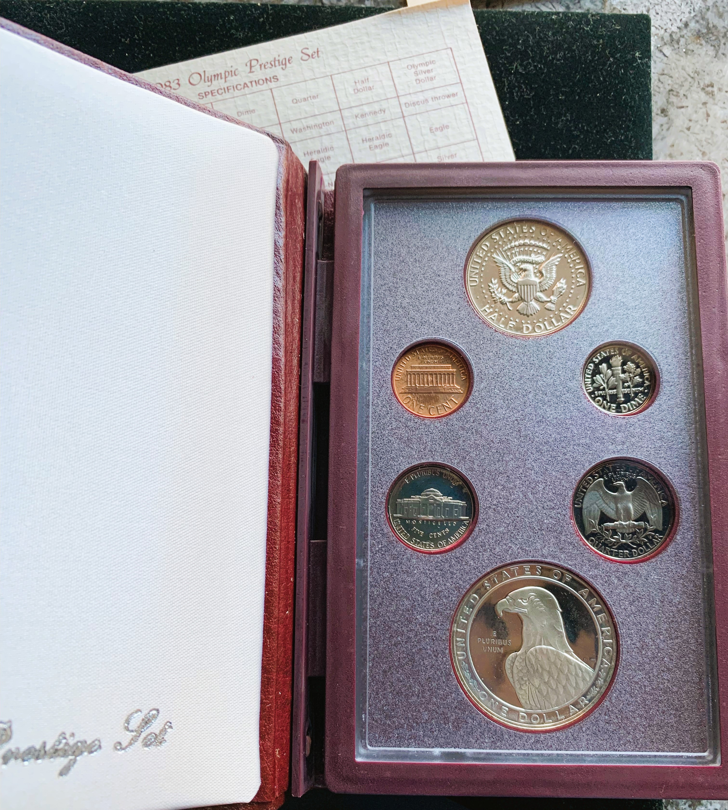 1983-S OLYMPIC PRESTIGE SET, US MINT, ALL 6 MIRROR PROOF COINS ...