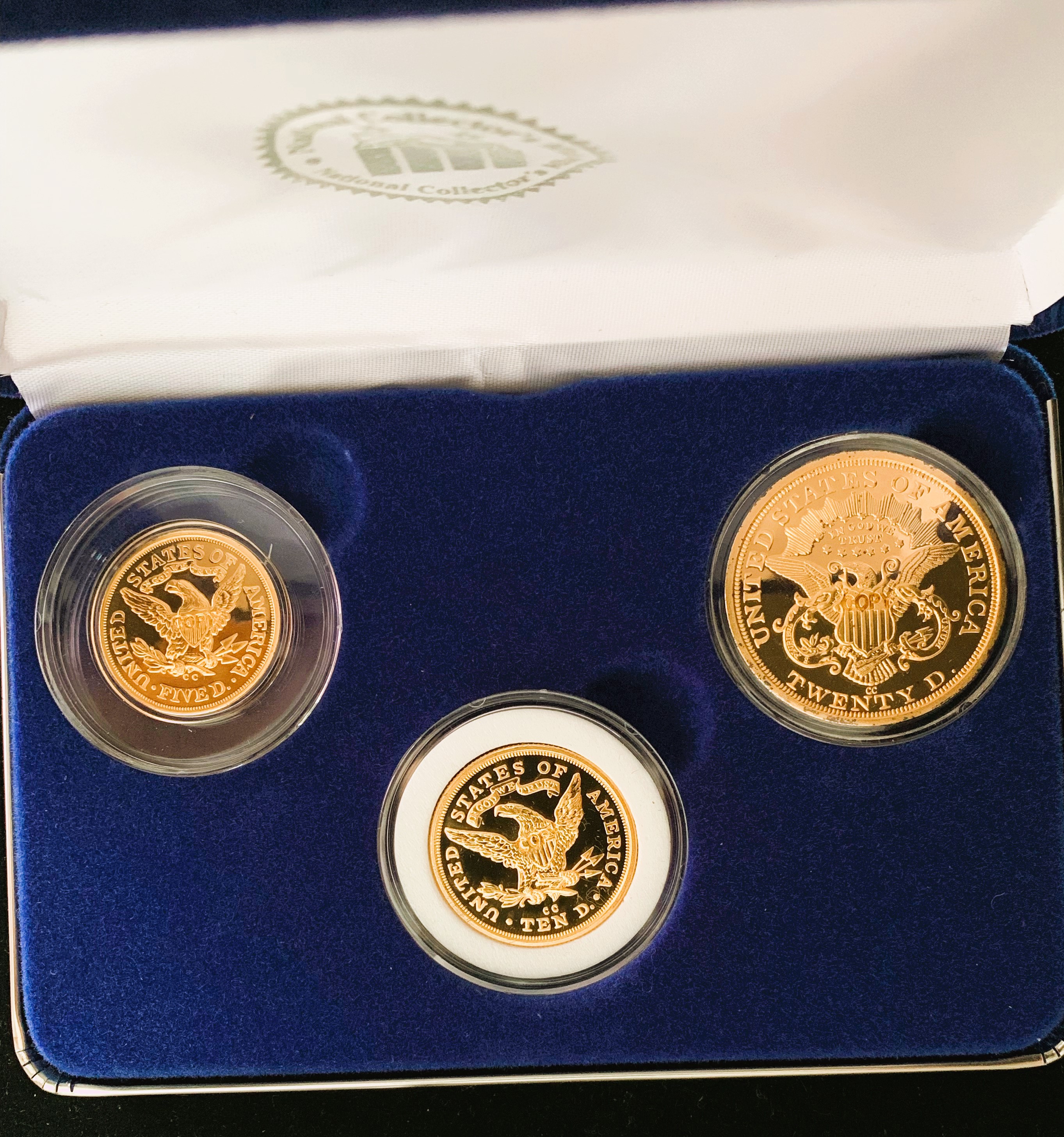 NATIONAL COLLECTORS MINT, CC TRIBUTE PROOF GOLD 3 COIN SET, ORIG CASE ...