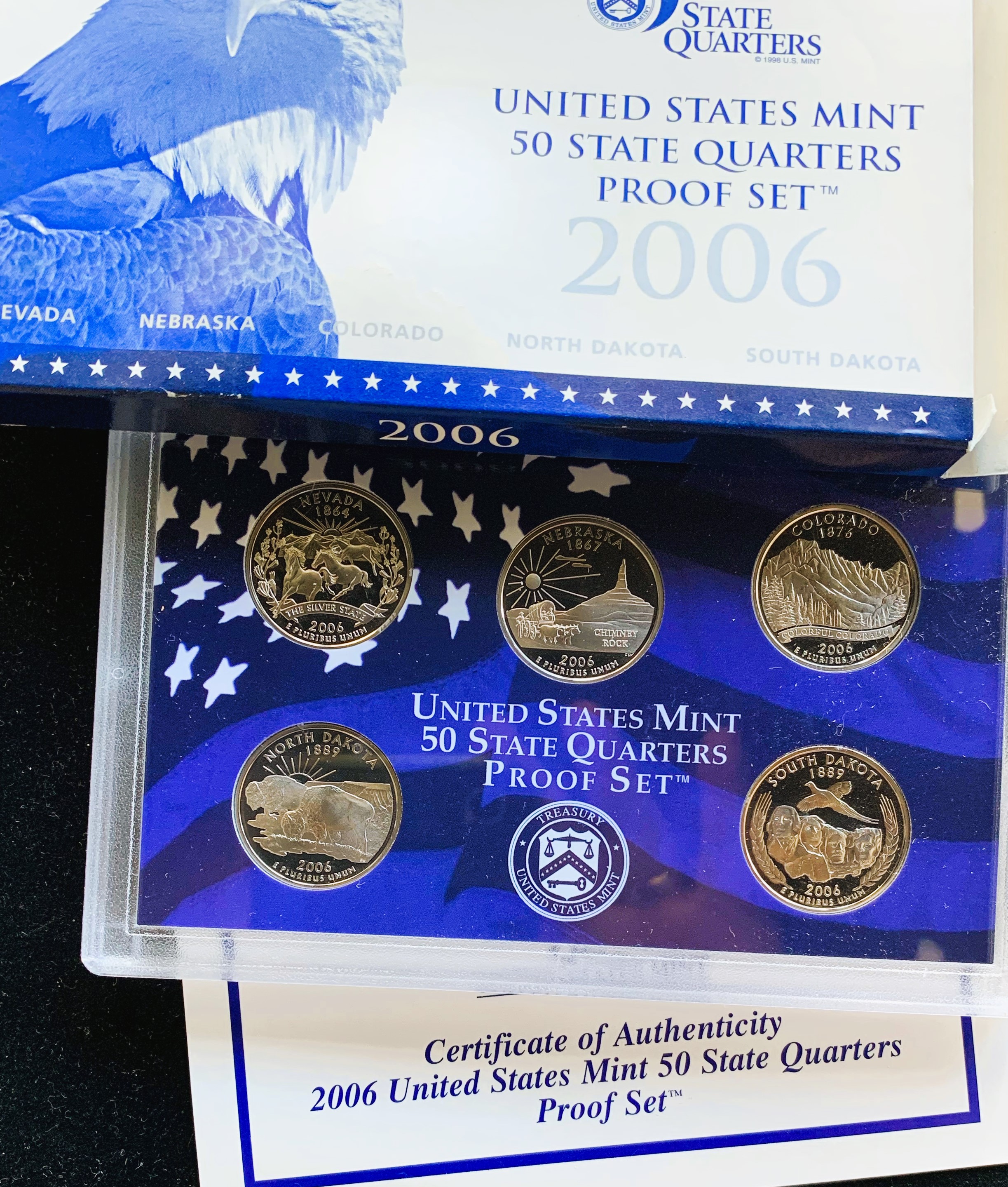 2006-S CAMEO PROOF US MINT 5 COIN STATE QUARTERS IN ORIGINAL MINT PKG ...