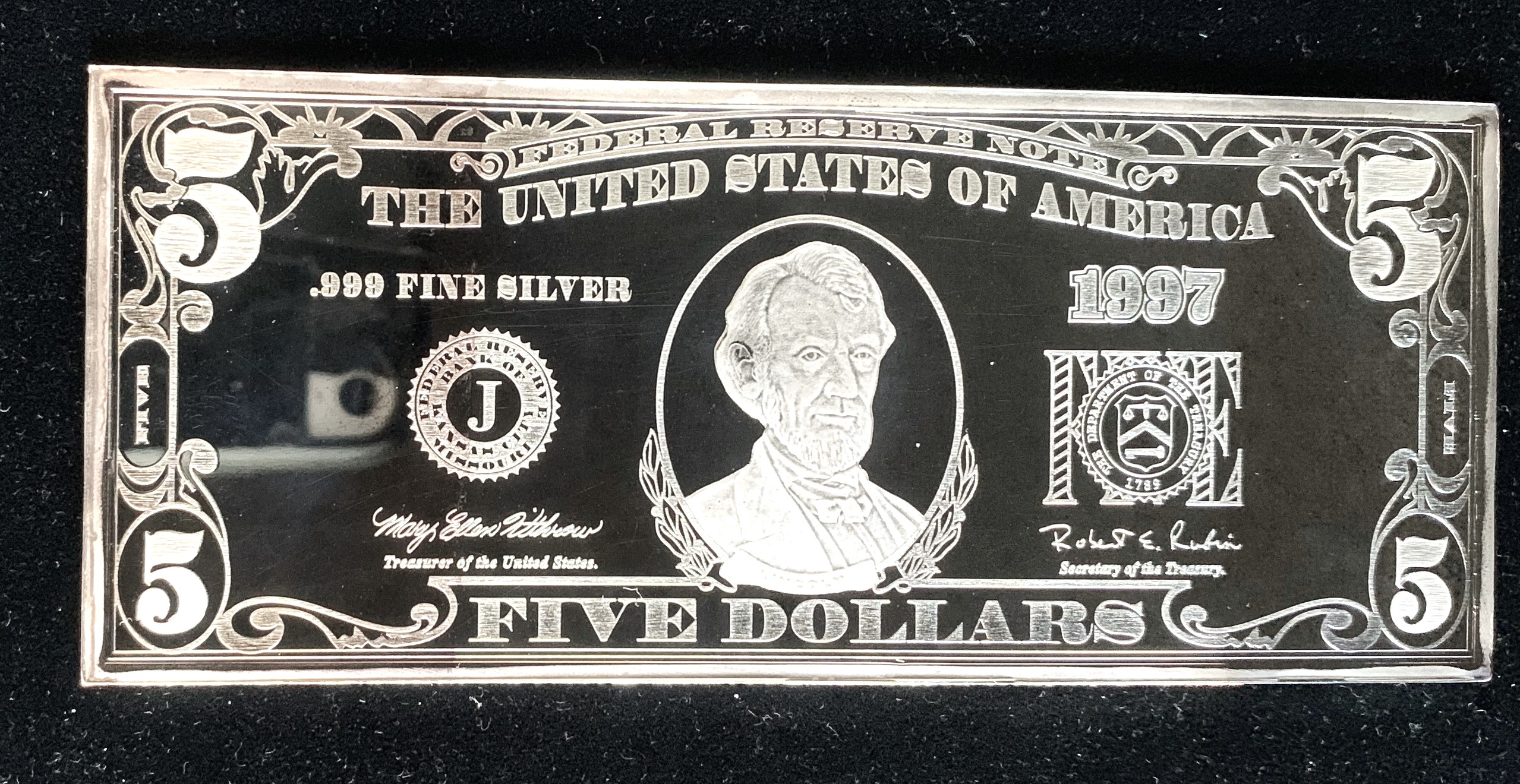 4 TROY oz .999 FINE SILVER $5 DOLLAR BAR, GLOSSY SHINE IN CASE ...