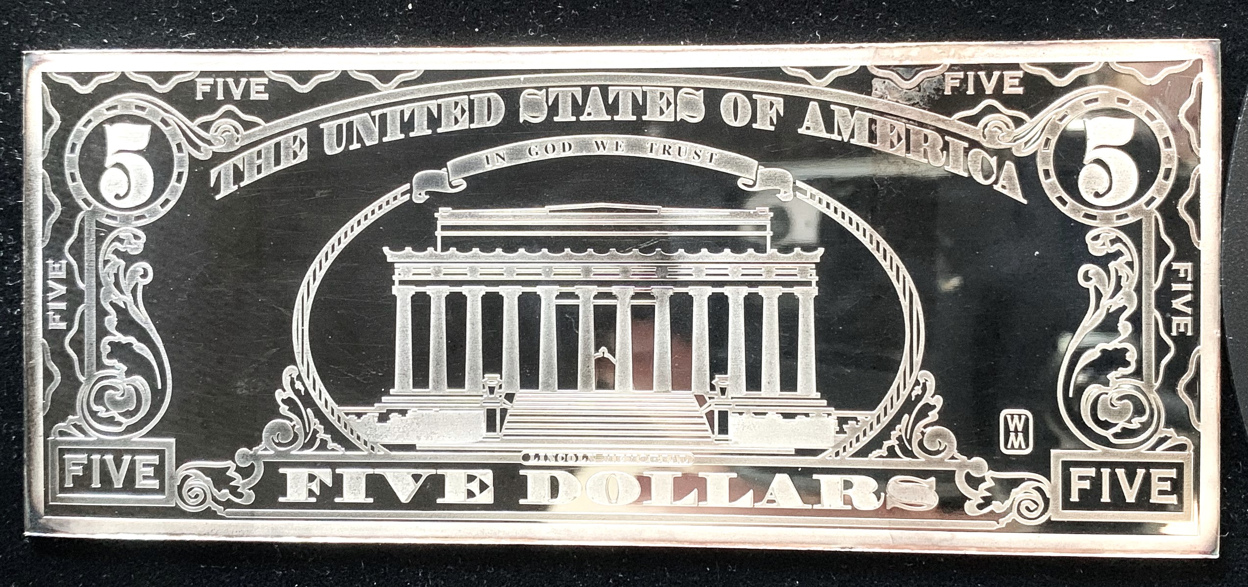 4 TROY oz .999 FINE SILVER $5 DOLLAR BAR, GLOSSY SHINE IN CASE ...
