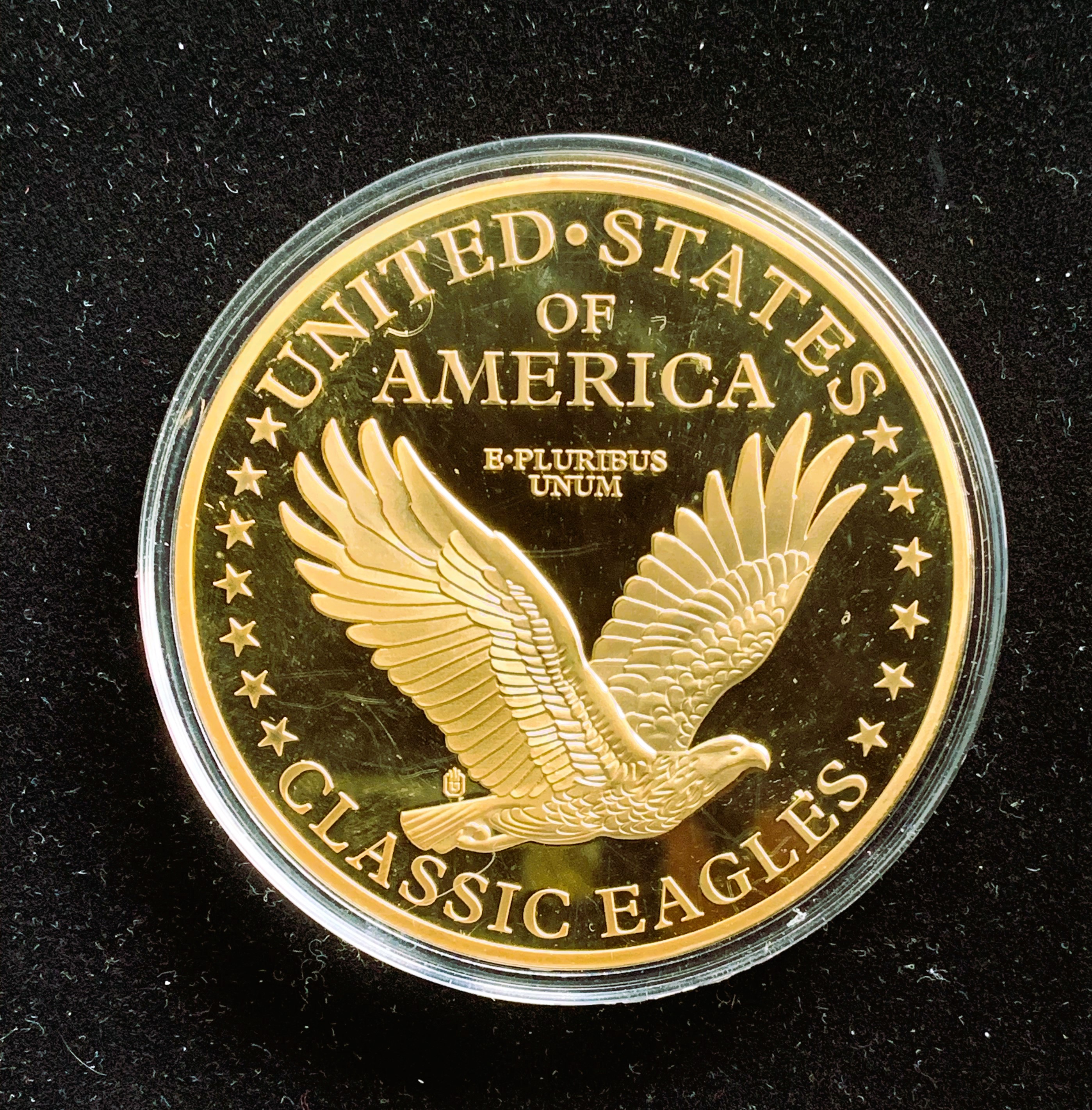 1933 SAINT GAUDENS TRIBUTE, GOLD LAYERED JUMBO COIN, @ 3" DIAMETER IN ...