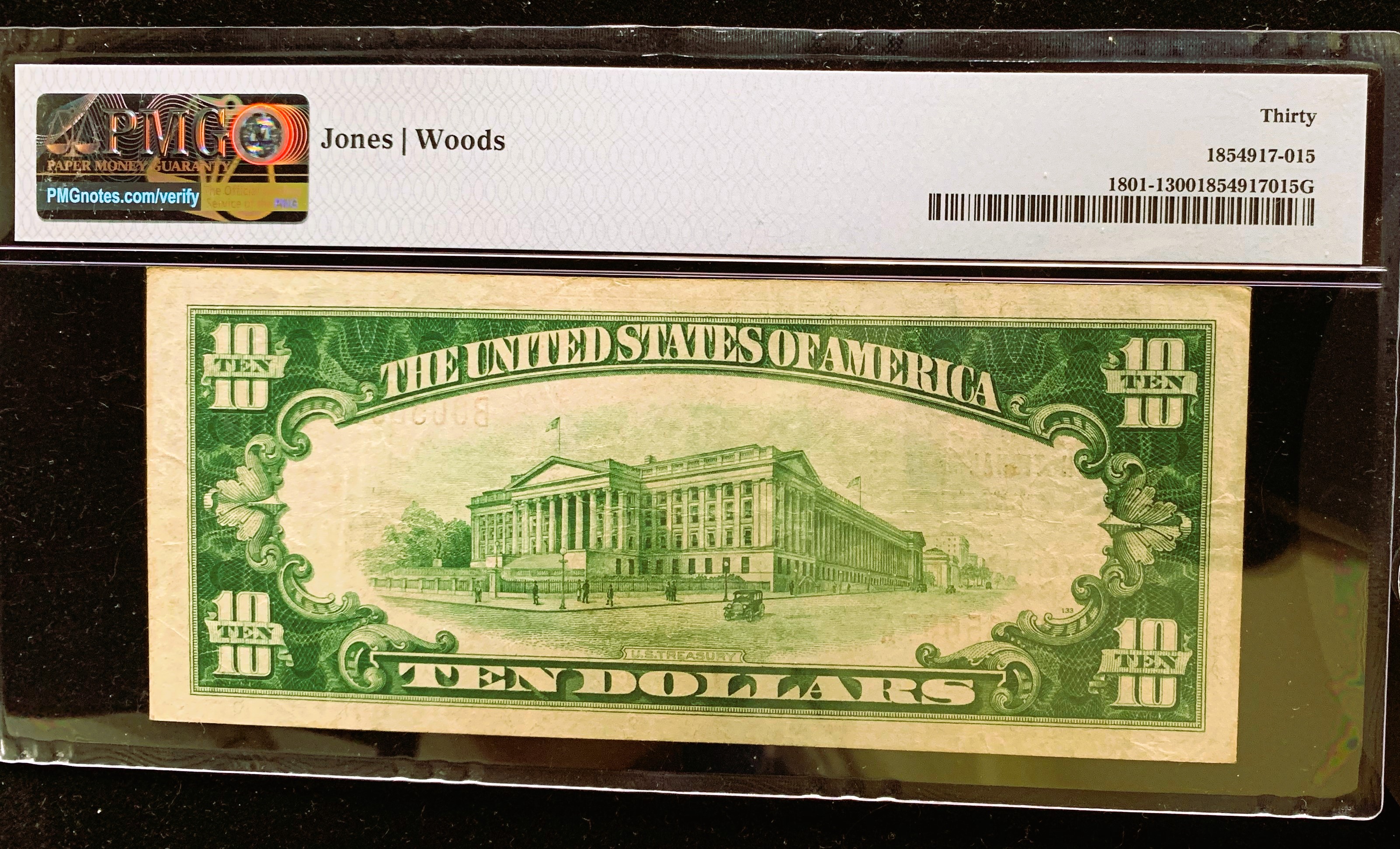 SERIES 1929, $10 DOLLAR NATIONAL CURRENCY, PMG GRADED 30 VERY FINE ...