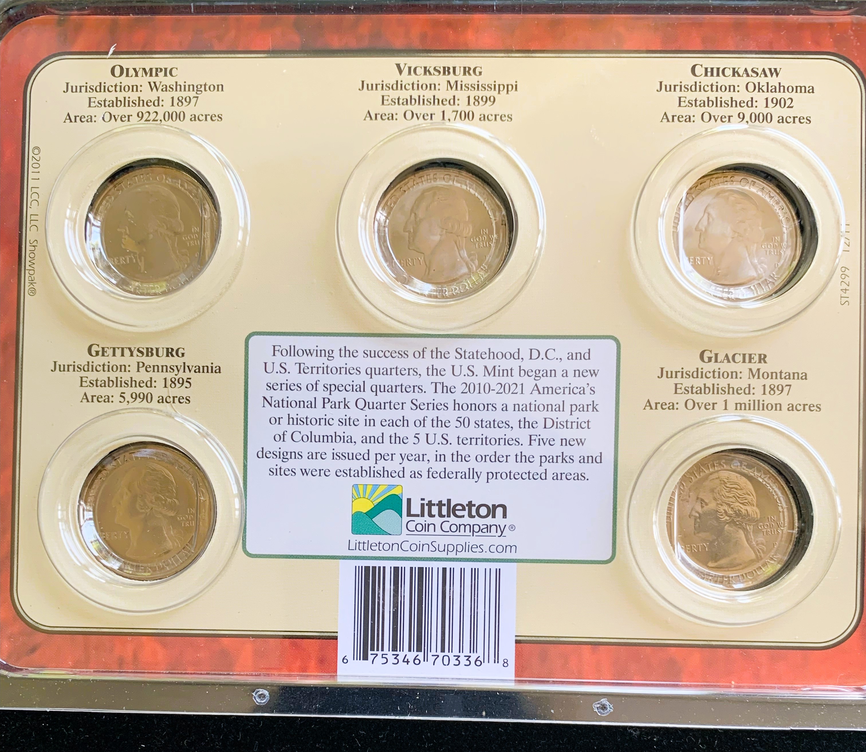 2011 YEAR SET, AMERICA'S NATIONAL PARK QUARTERS, 5 COINS ANNUAL ISSUE ...