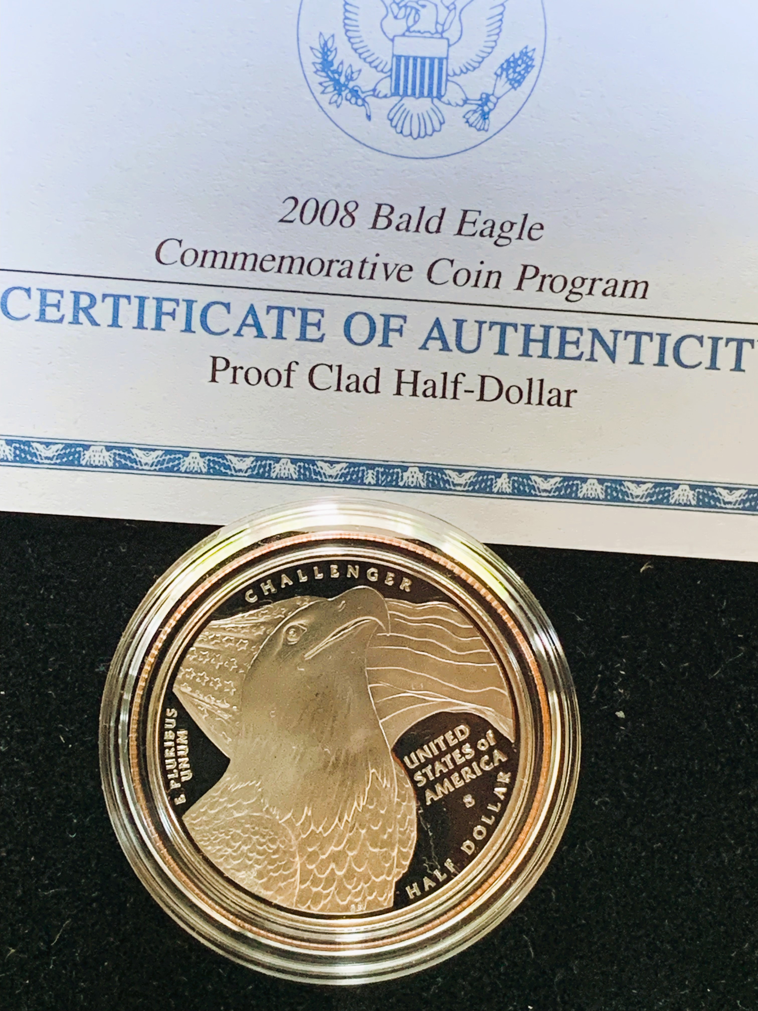 2008-S PROOF BALD EAGLE COMMEMORATIVE HALF DOLLAR, GEM COIN, IN ...