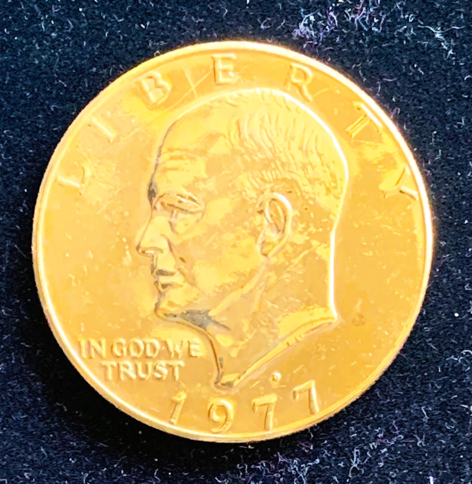 1977-D EISENHOWER BU 24K GOLD LAYERED $1 DOLLAR, BRIGHT SHINY COIN ...