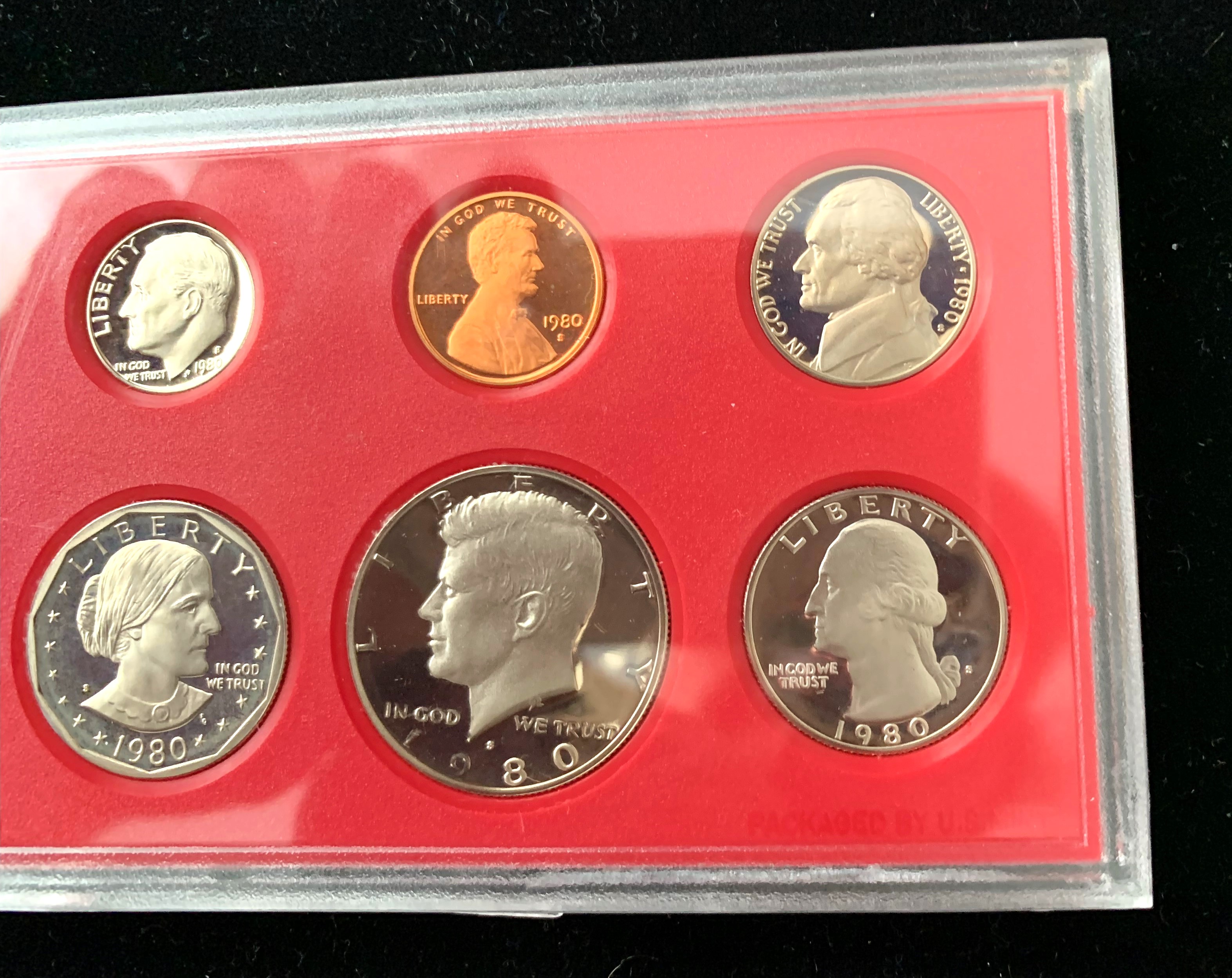 1980-S US PROOF SET IN ORIG GOV PKG (6) BRIGHT LUSTROUS COINS ...