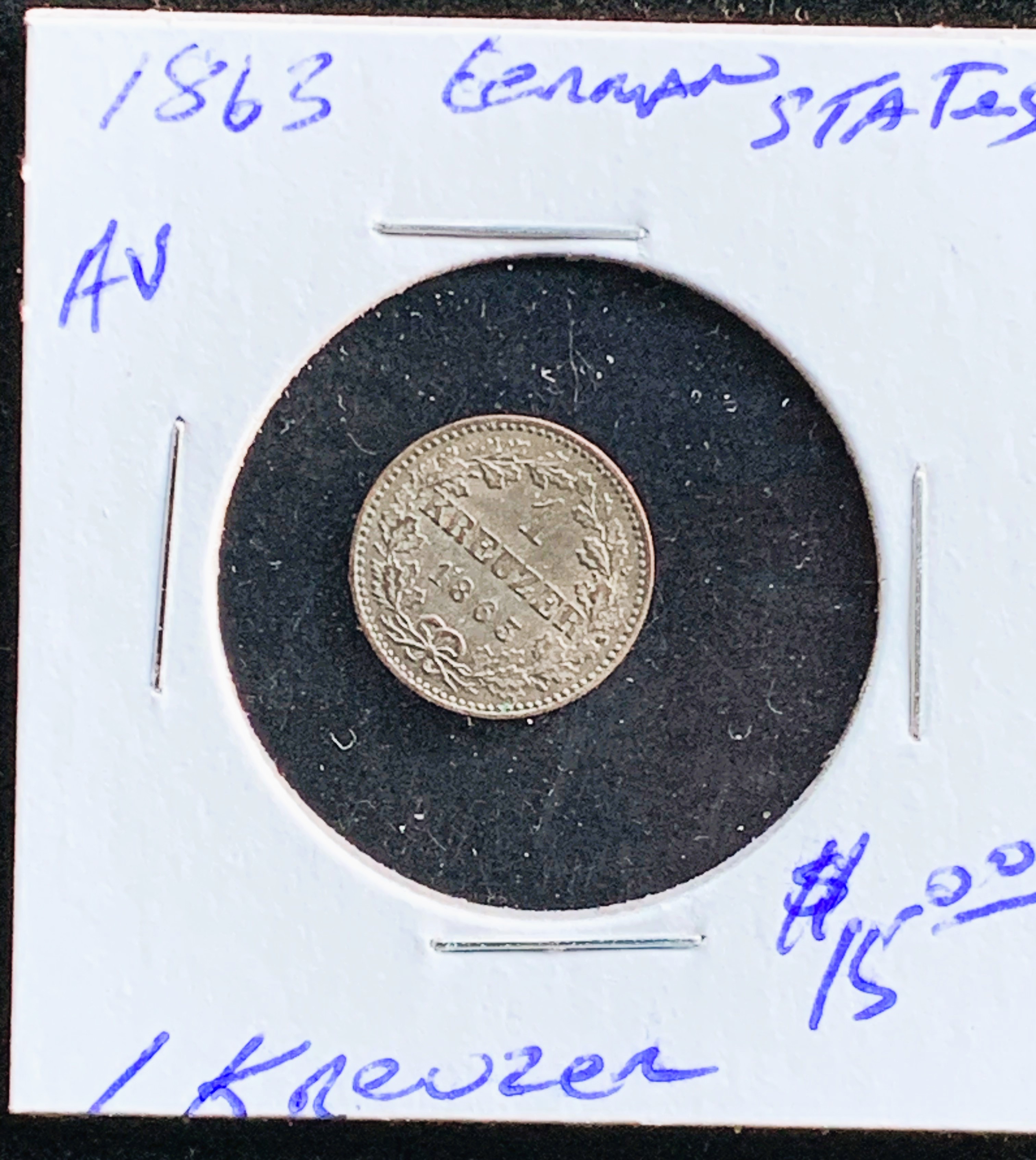 1863 GERMAN STATES, AU HIGHER GRADE 1 KREUZER COIN | Property Room