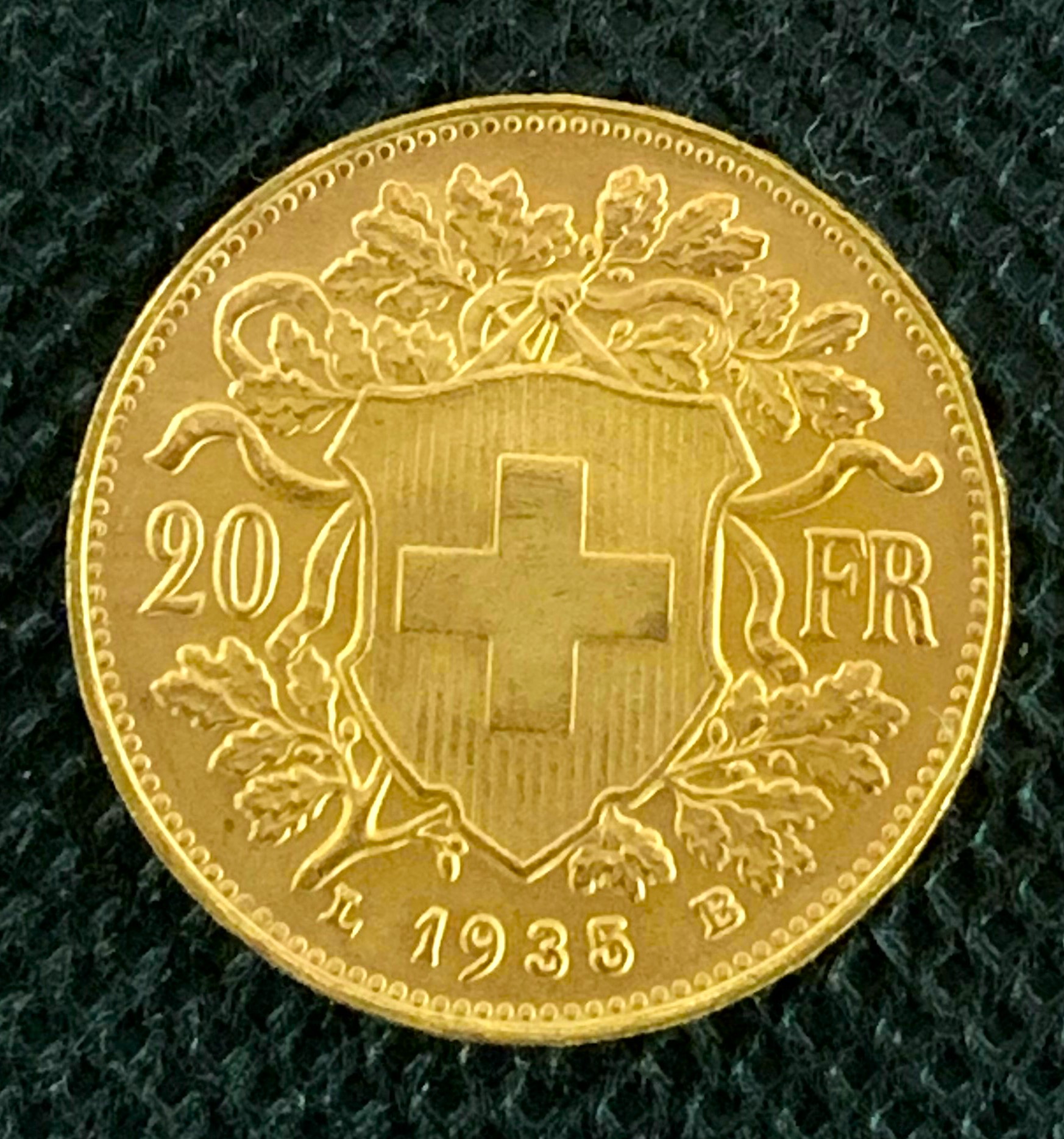 GOLD 1935-B .900 GOLD BU SWISS 20 FRANC REALLY NICE COIN LOTS OF DETAIL ...