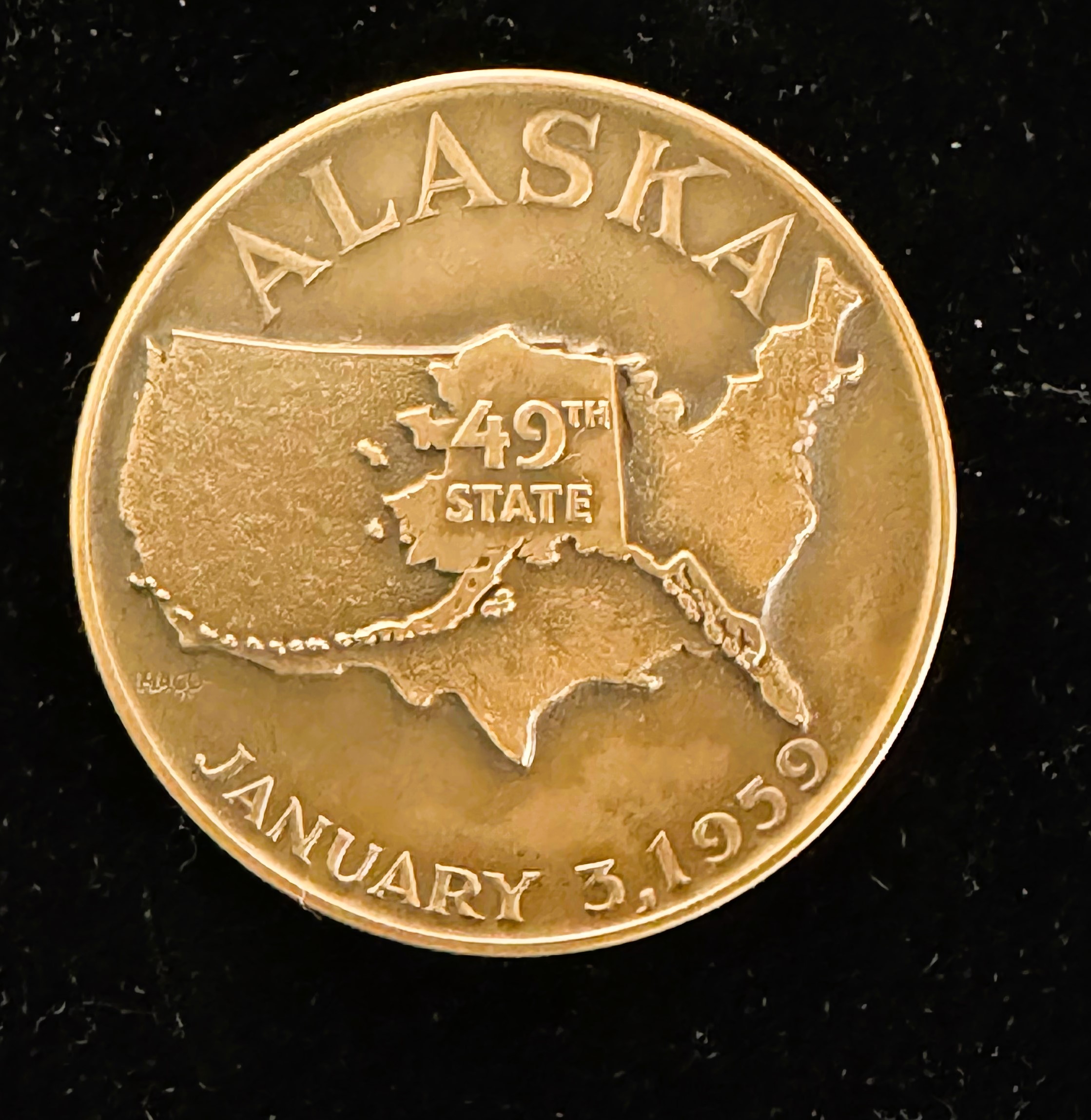 ALASKA OFFICIAL STATEHOOD MEDAL COMM ADMISSION 1959, LARGE 2 1/8" UNC ...
