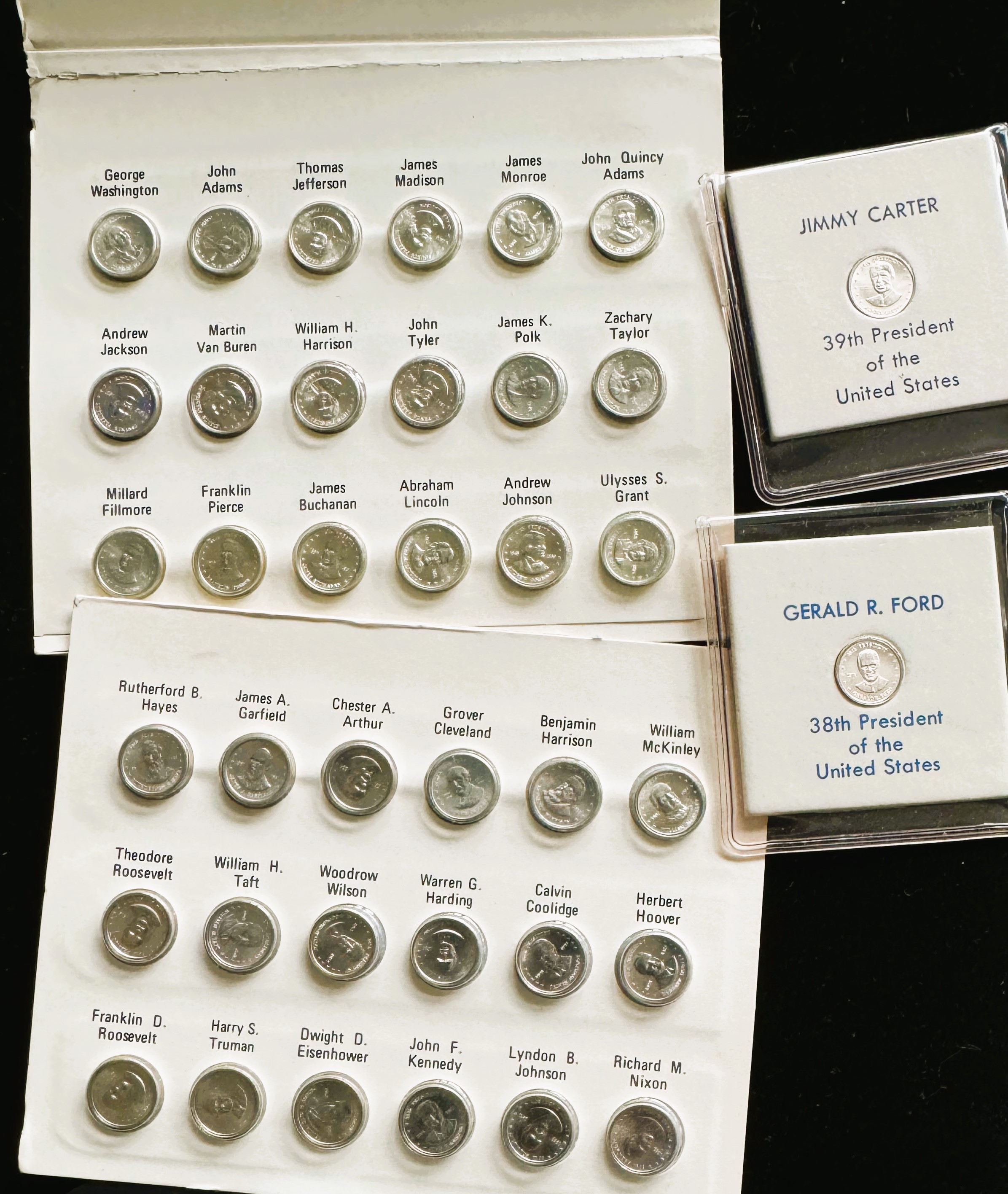 FRANKLIN MINT STERLING SILVER PRESIDENTIAL SET, UNWRAPPED, + EYEGLASS ...