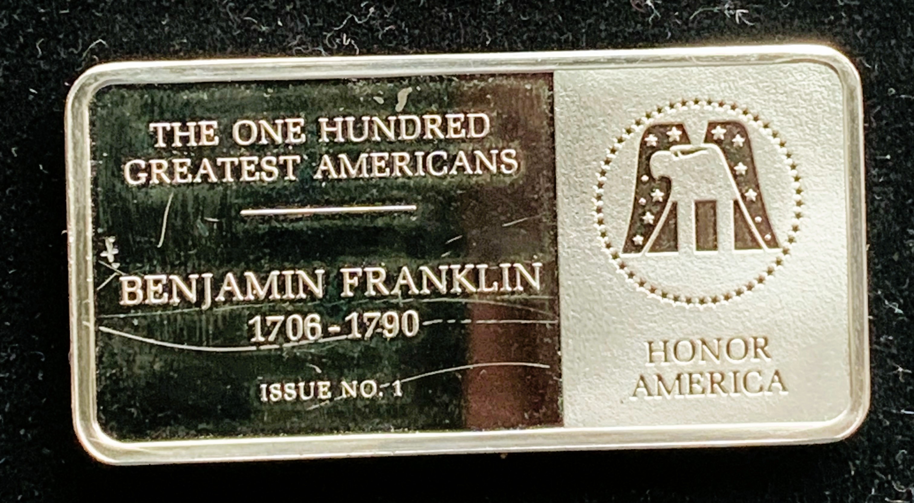 1983 FRANKLIN MINT THE ONE HUNDRED GREATEST AMERICANS, 500 GRAINS .925 ...