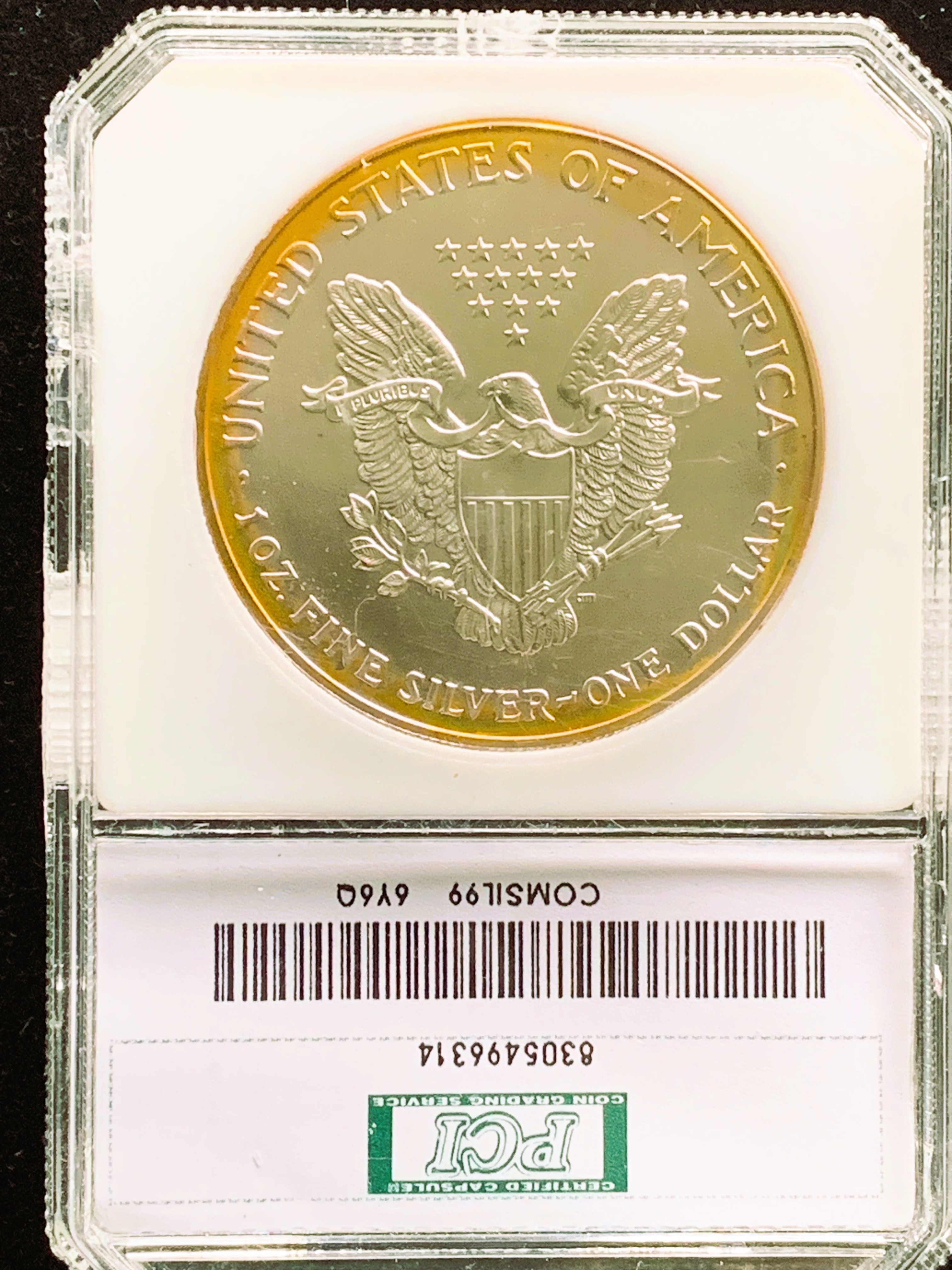 1999 1oz .999 FINE SILVER AMERICAN SILVER EAGLE COIN, PCI GRADED MS-67 ...