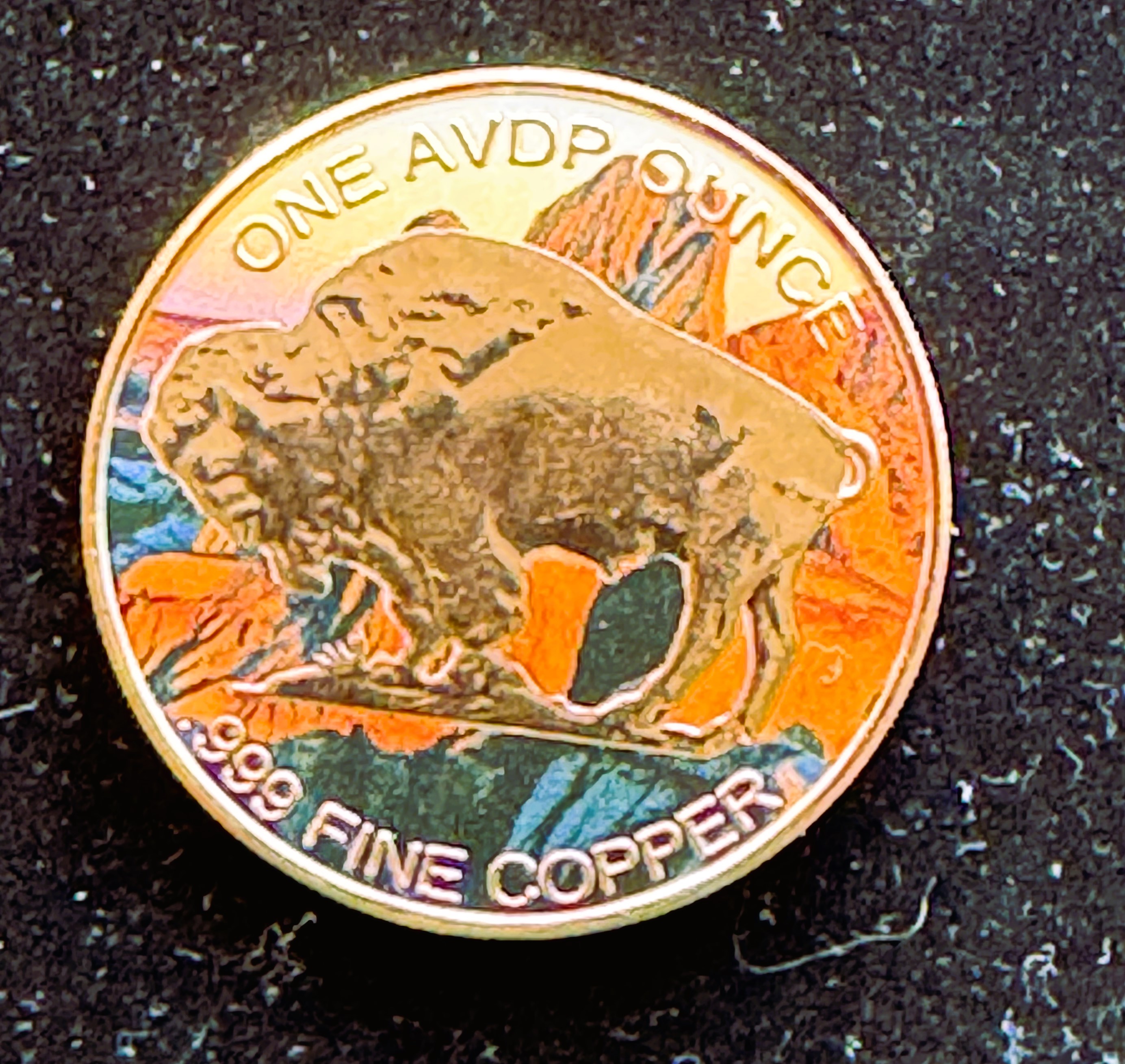 ONE AVDP OZ .999 FINE COPPER, PROOF COLORIZED AMERICAN INDIAN BUFFALO ...