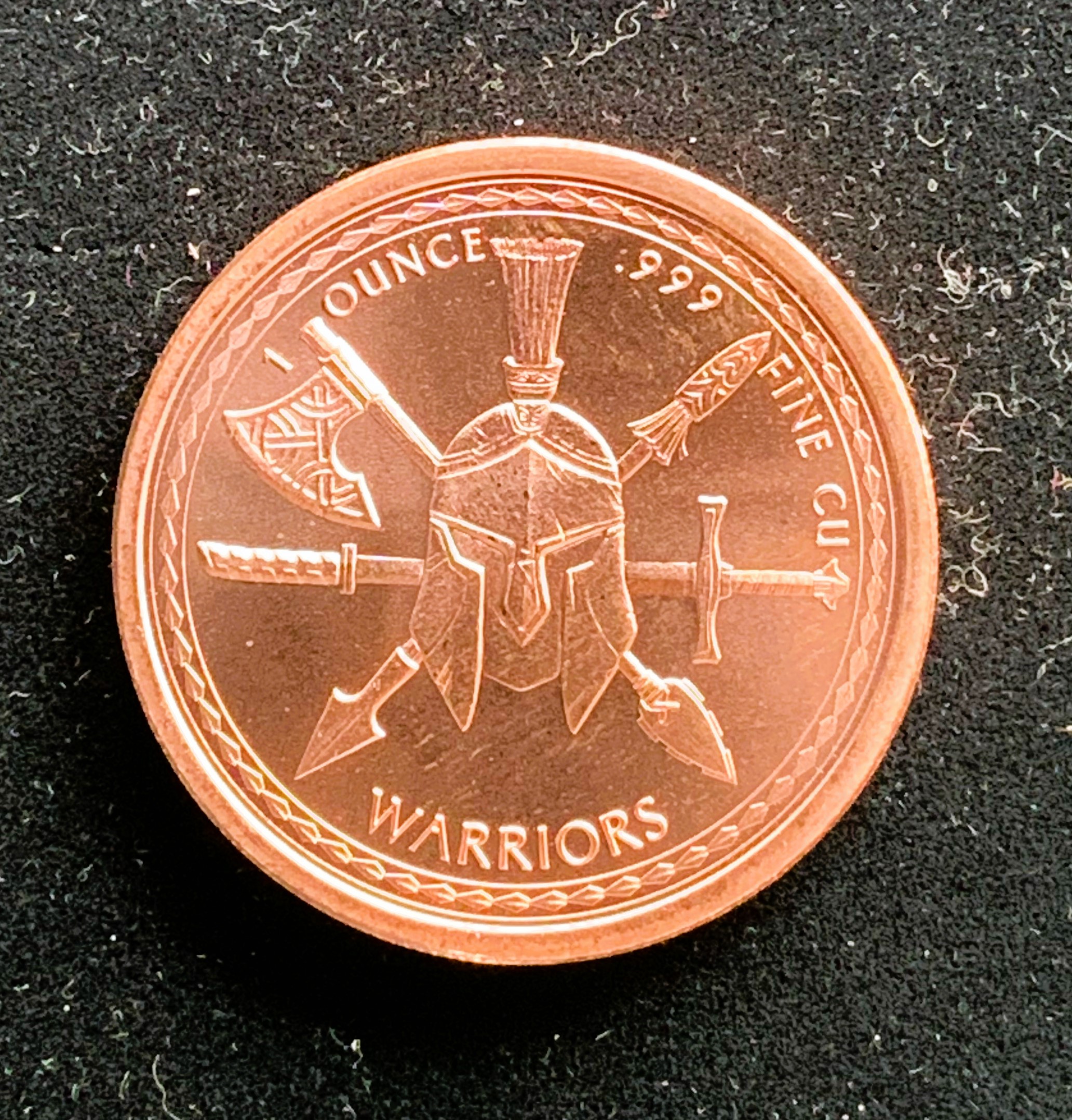 1oz .999 FINE COPPER ROUND "SPARTAN WARRIORS" COIN, BRIGHT SHINY LUSTER ...