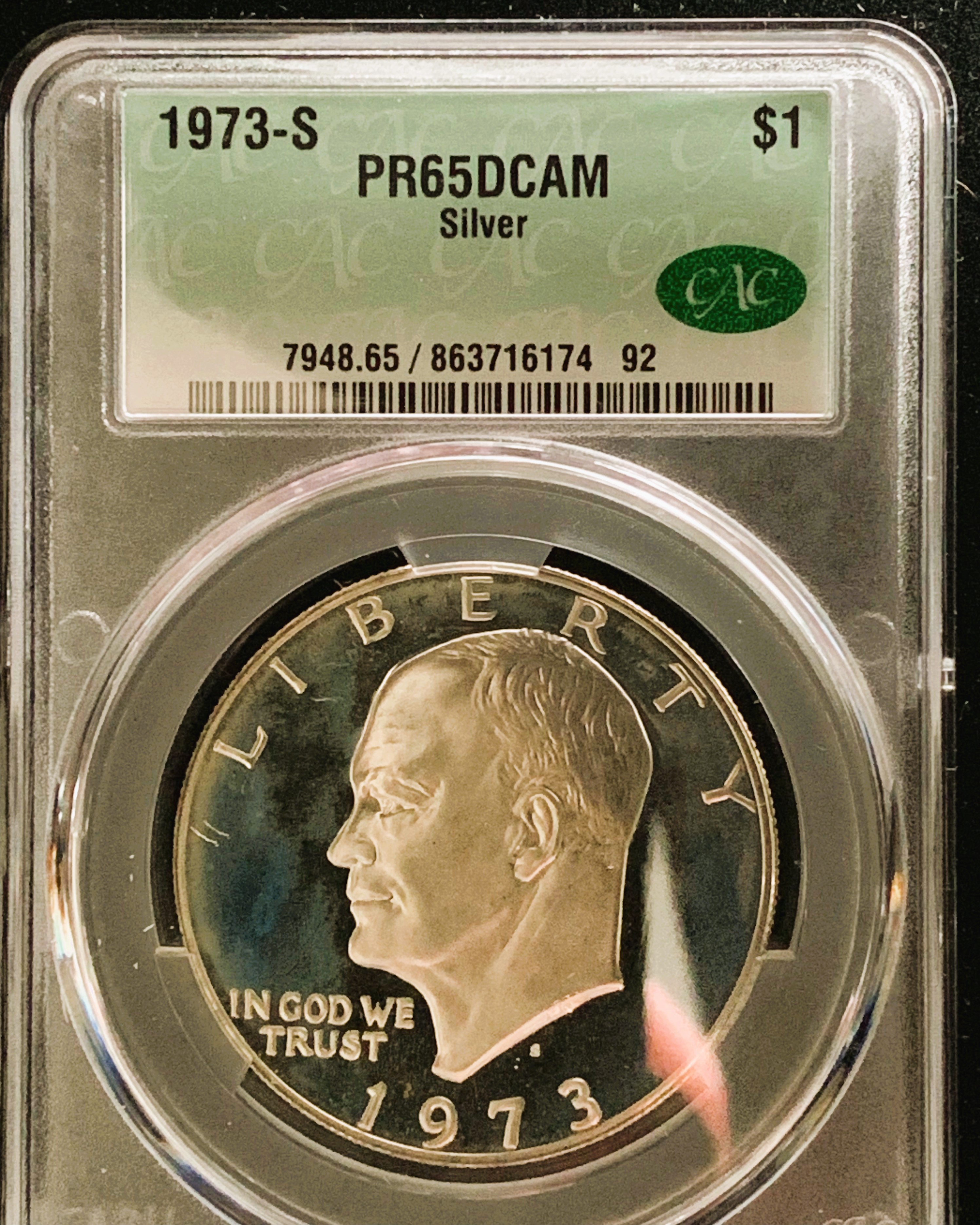 1973-S SILVER DEEP CAMEO PROOF EISENHOWER DOLLAR COIN, GRADED PR65DCAM ...