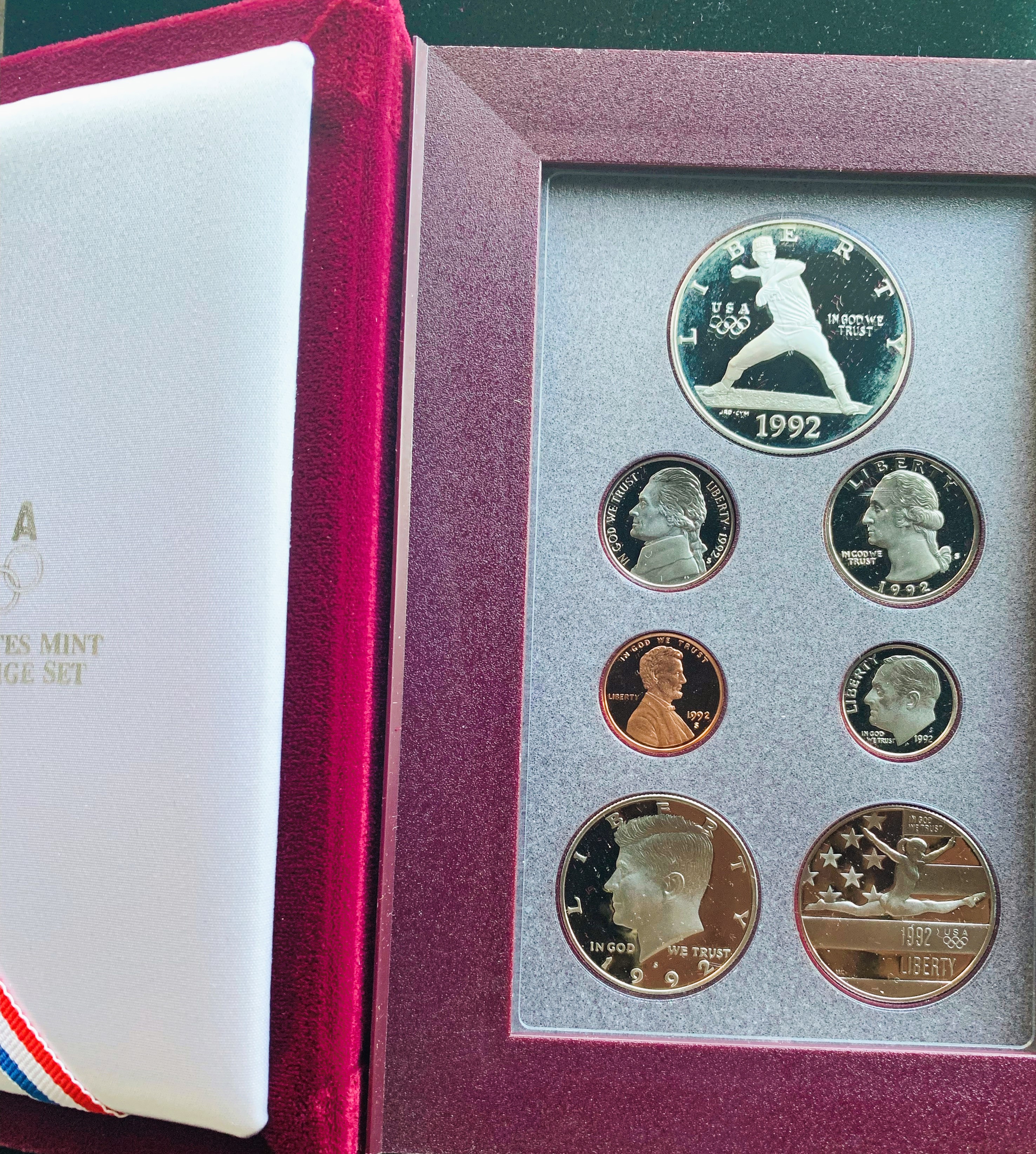 1992-S SILVER US MINT PRESTIGE SET, US OLYMPICS, SILVER PROOF GEM COINS ...