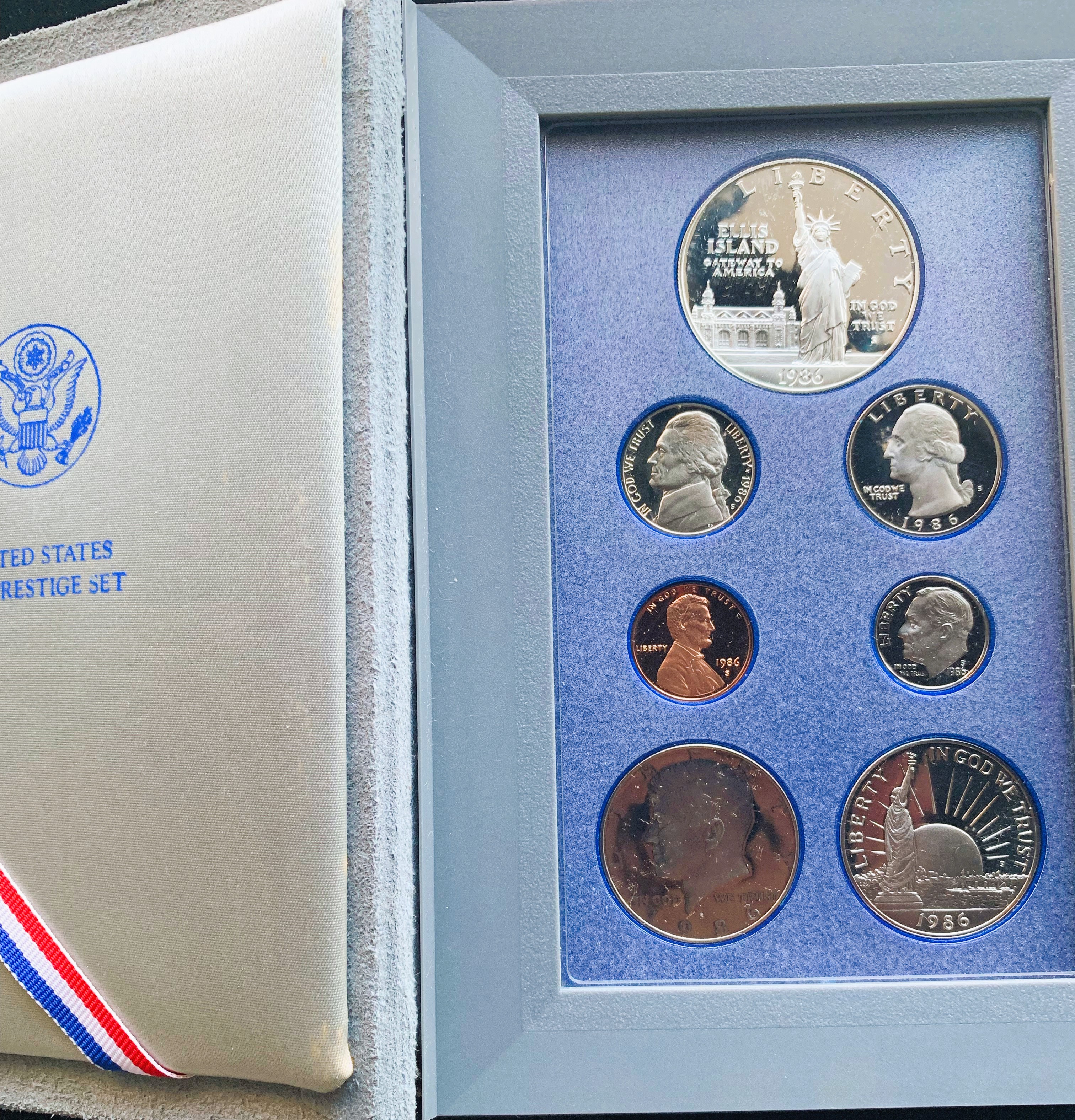 1986-S US MINT PRESTIGE SILVER COIN SET, ELLIS ISLAND LIBERTY ...