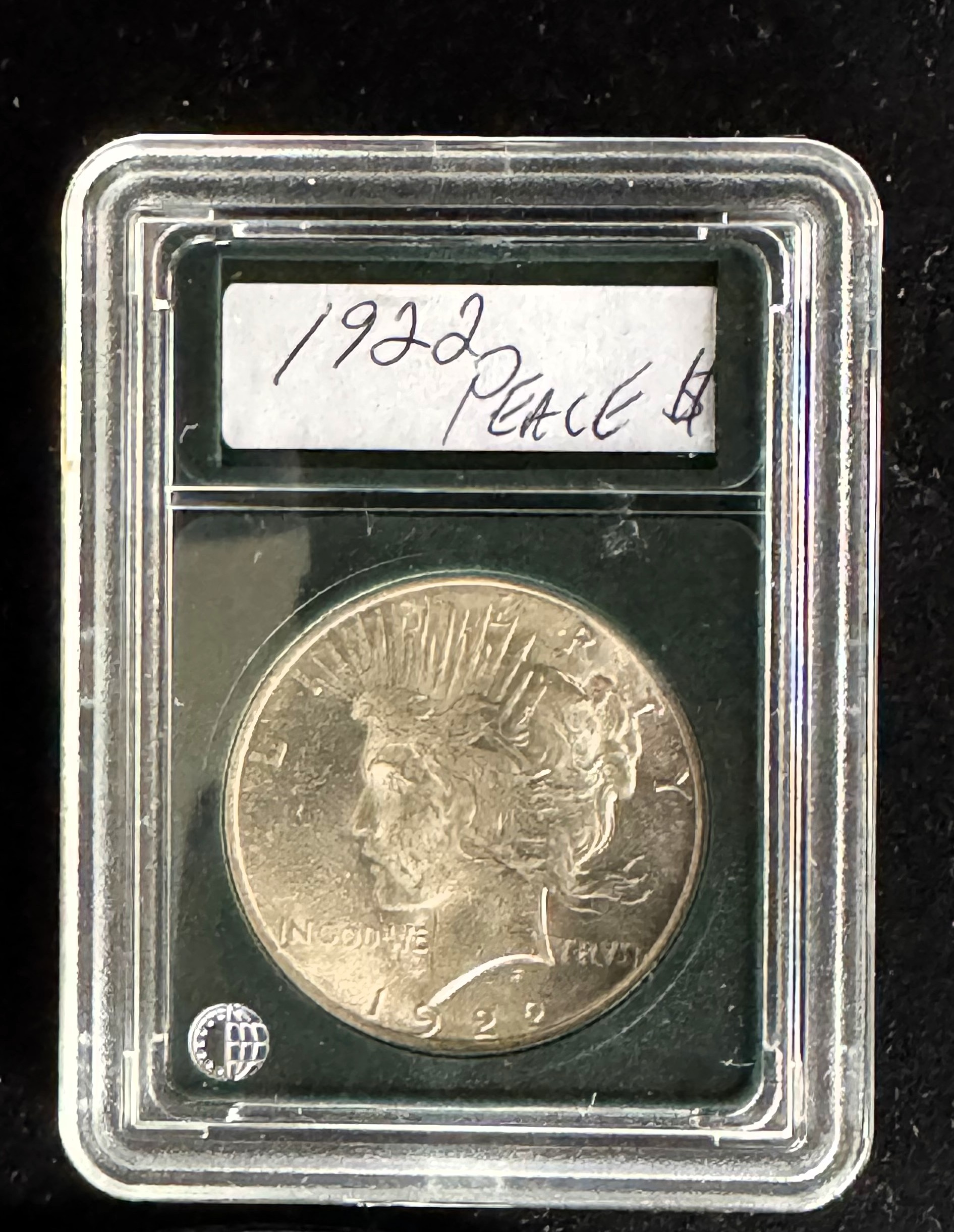 1922 SILVER PEACE DOLLAR, GEM BRIGHT LUSTER COIN IN THE SLAB | Property ...