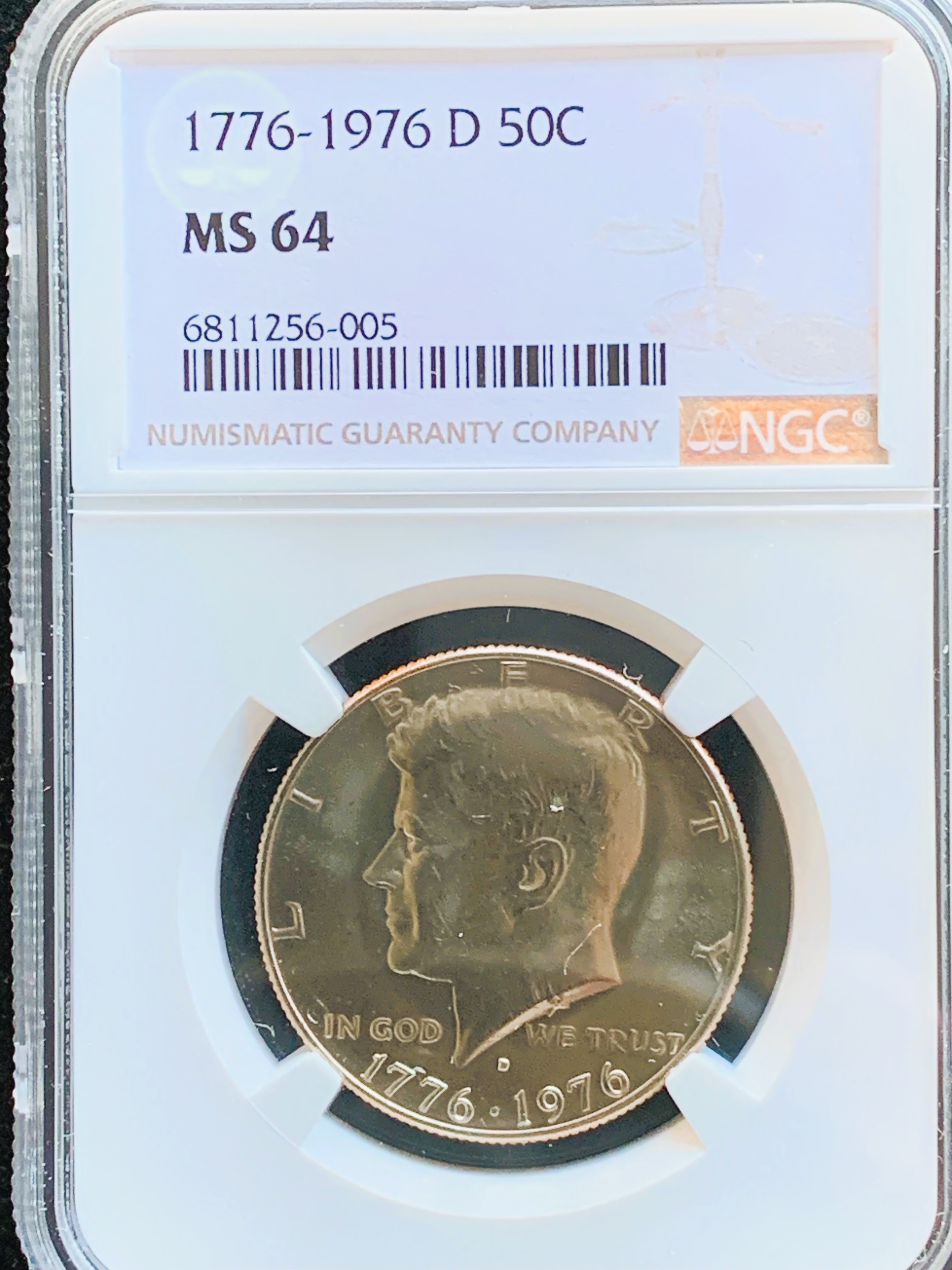 1776-1976-D 50 CENT KENNEDY COIN, NGC GRADED MS 64, BRIGHT SHINY, GEM ...