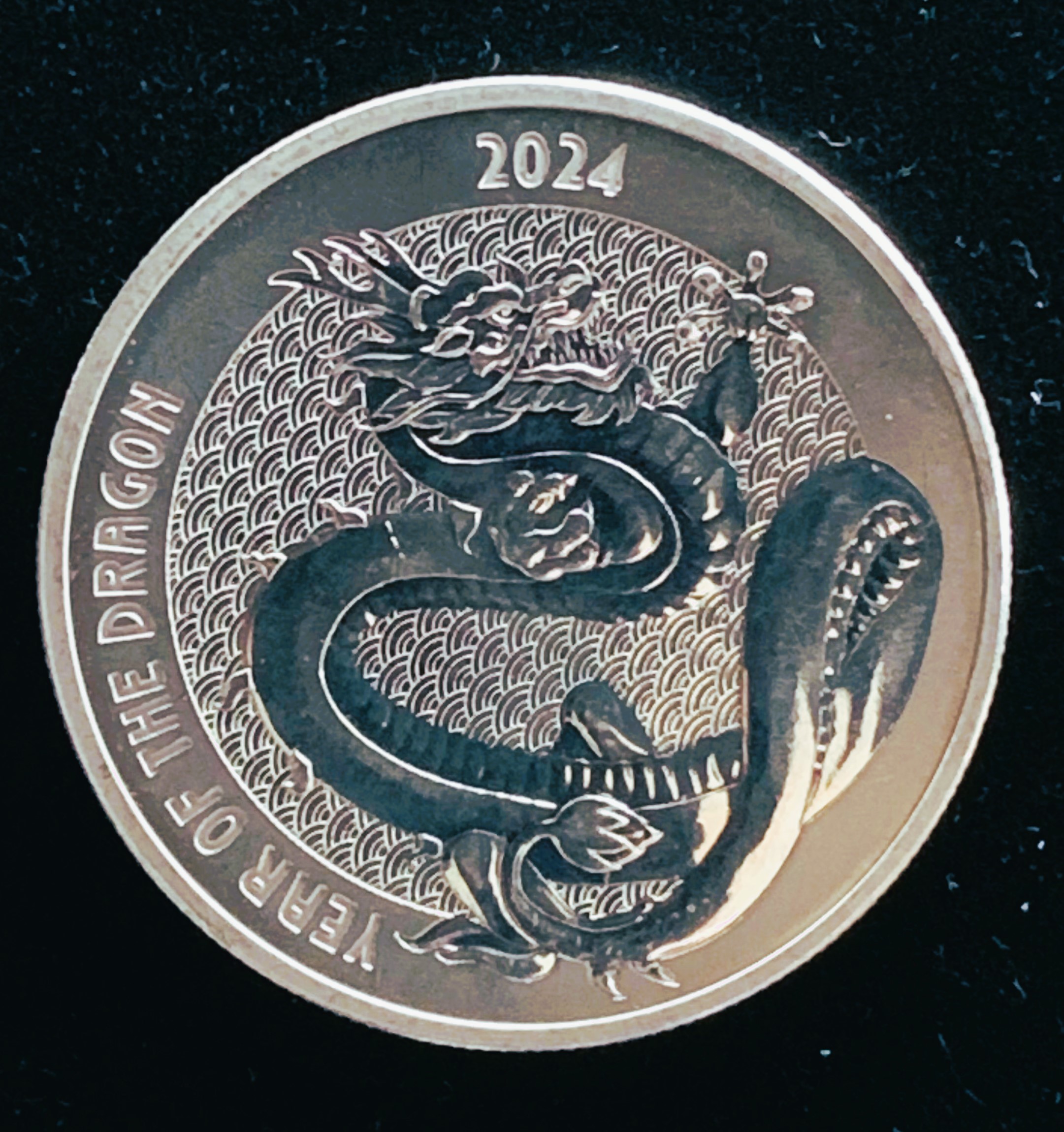 1 oz .999 FINE SILVER COIN, YEAR OF THE DRAGON 2024, REVERSE PROOF ...