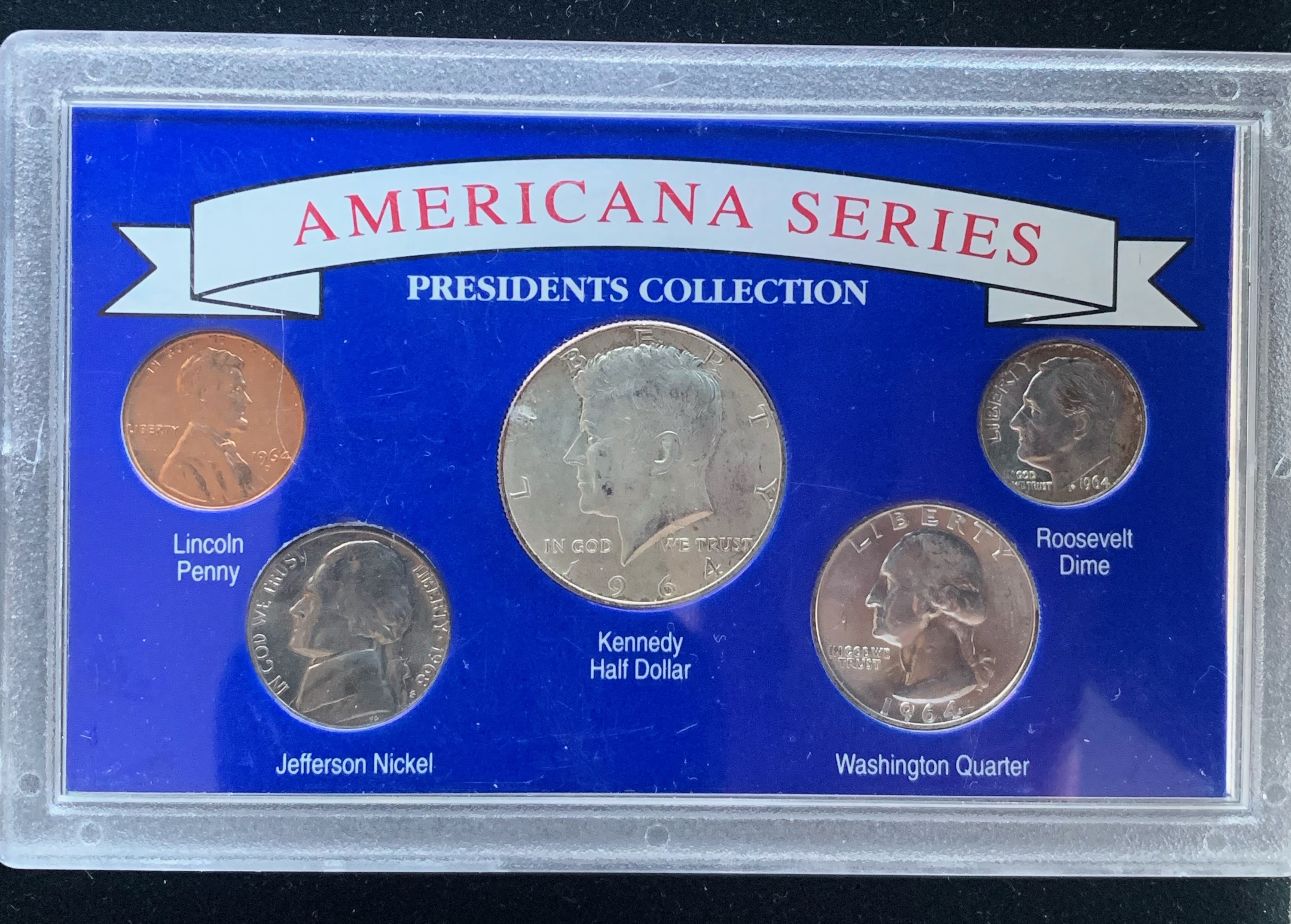 AMERICANA SERIES, PRESIDENTS COLLECTION, 1964 3 SILVER COINS IN A 5 ...