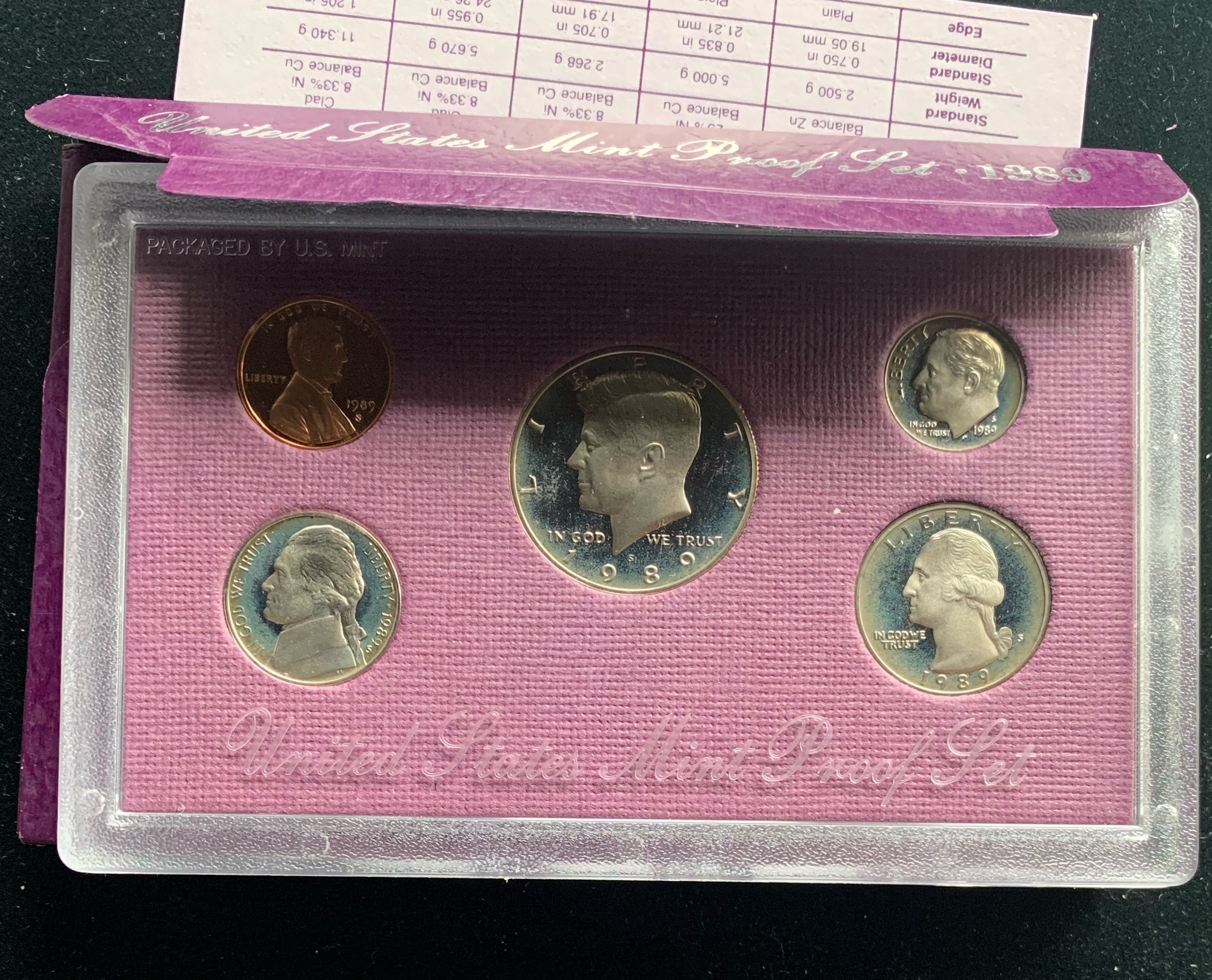1989-S US PROOF SET IN ORIG GOV CASE, PKG, 5 GEM PROOF COINS | Property ...