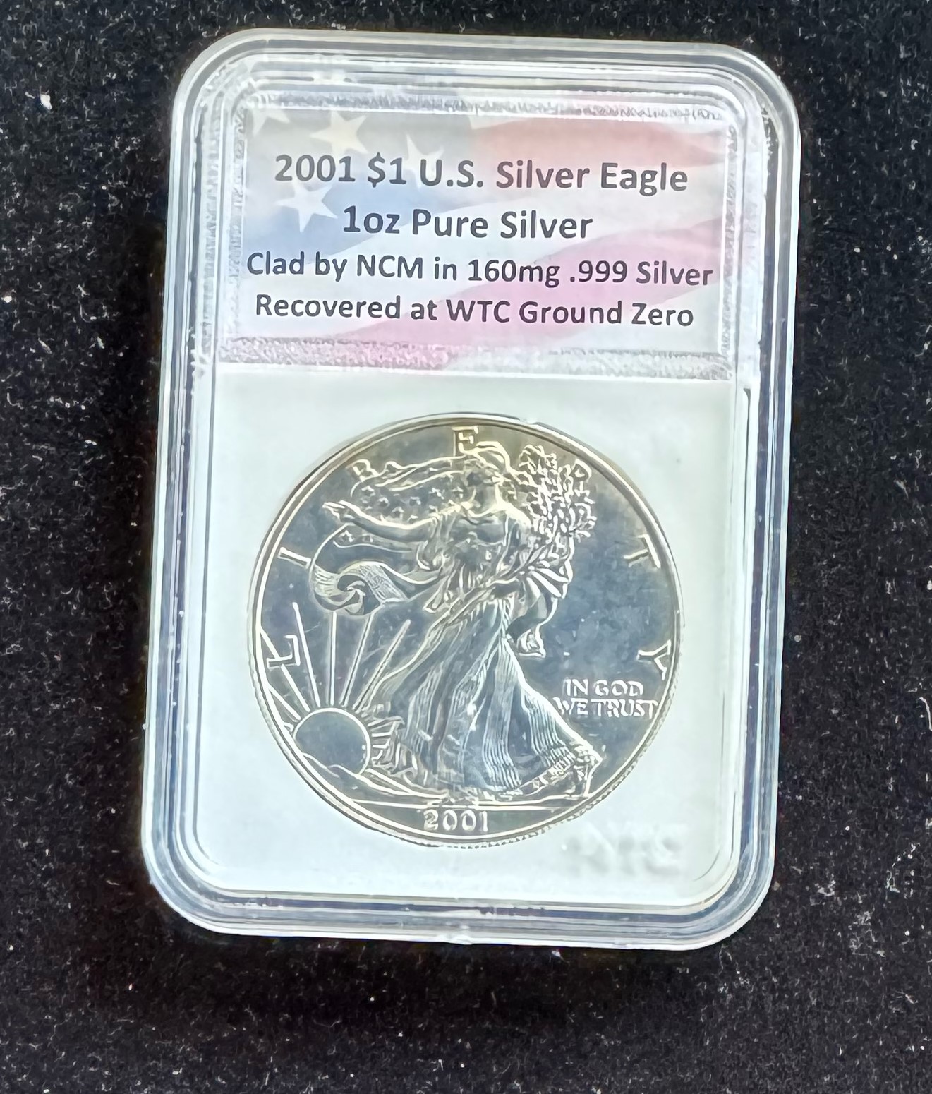 2001 $1 U.S. SILVER EAGLE COIN, "RECOVERED AT WTC GROUND ZERO" NTC ...