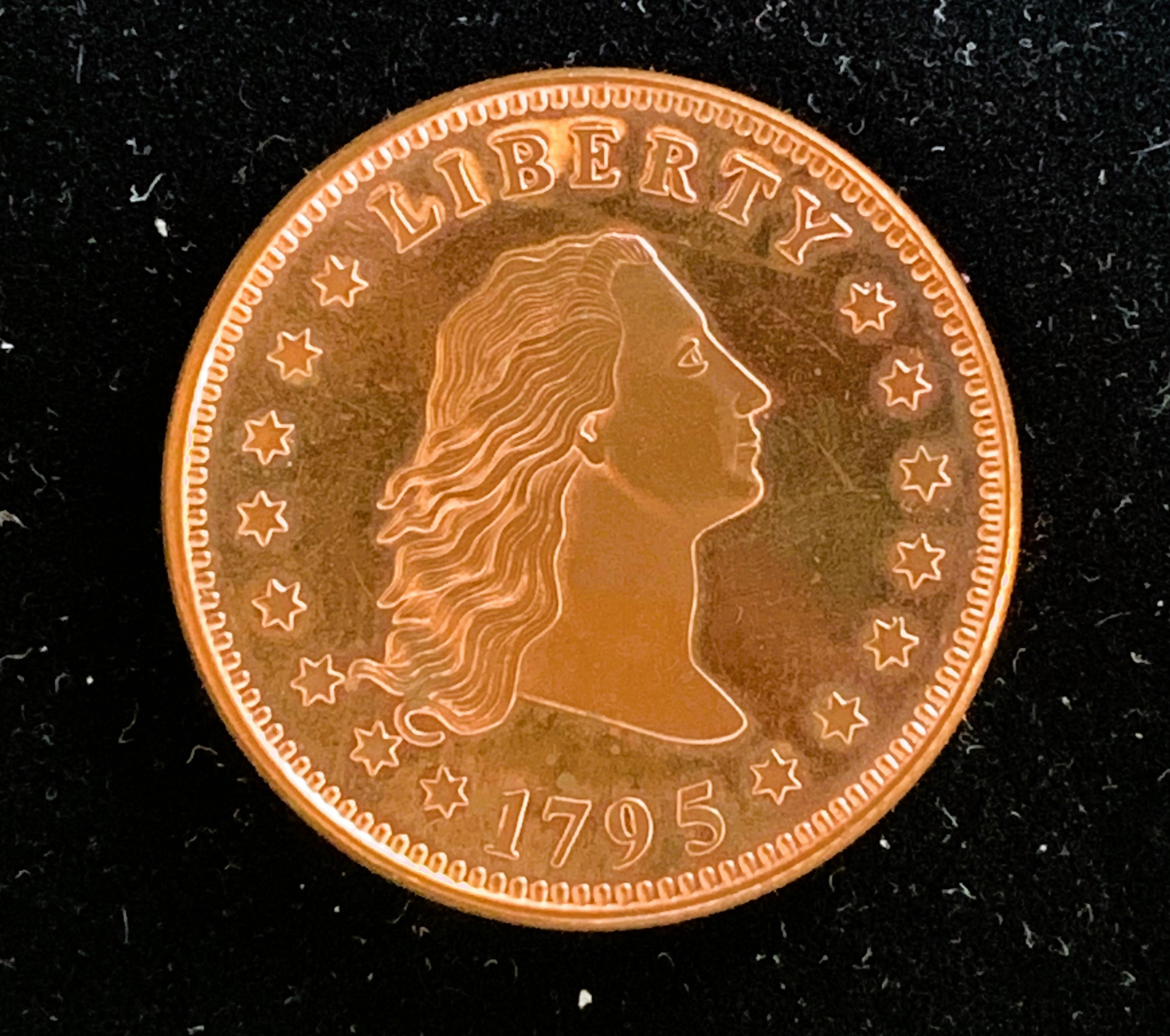 1795 1 AVDP oz .999 FINE COPPER REPRICA COIN FLOWING HAIR DESIGN ...