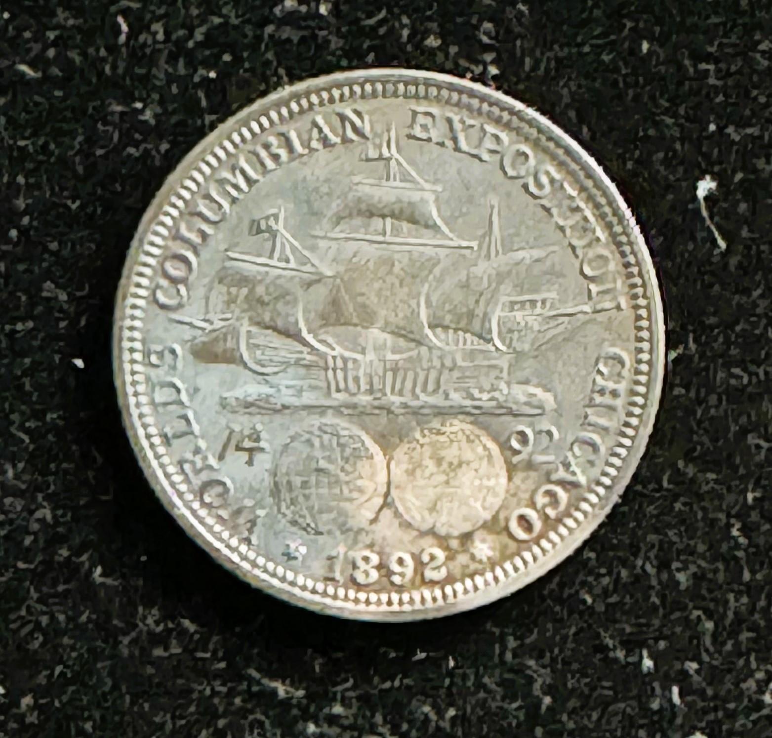 1892 USA COLUMBUS WORLDS FAIR SANTA MARIA SHIP SILVER HALF DOLLAR COIN ...