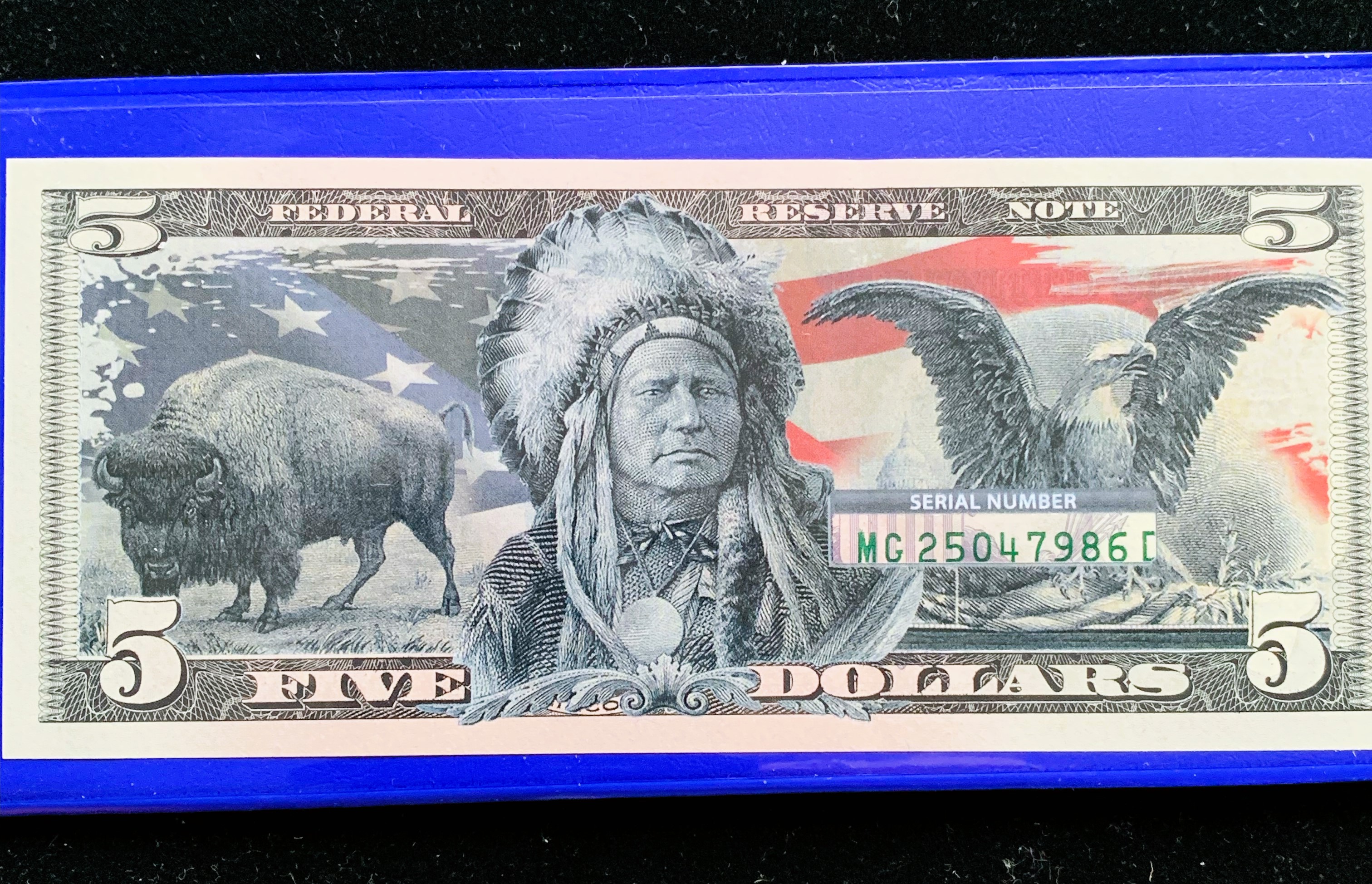 $5 FEDERAL RESERVE NOTE, HISTORICAL US CURRENCY, INDIAN CHIEF, AMER ...
