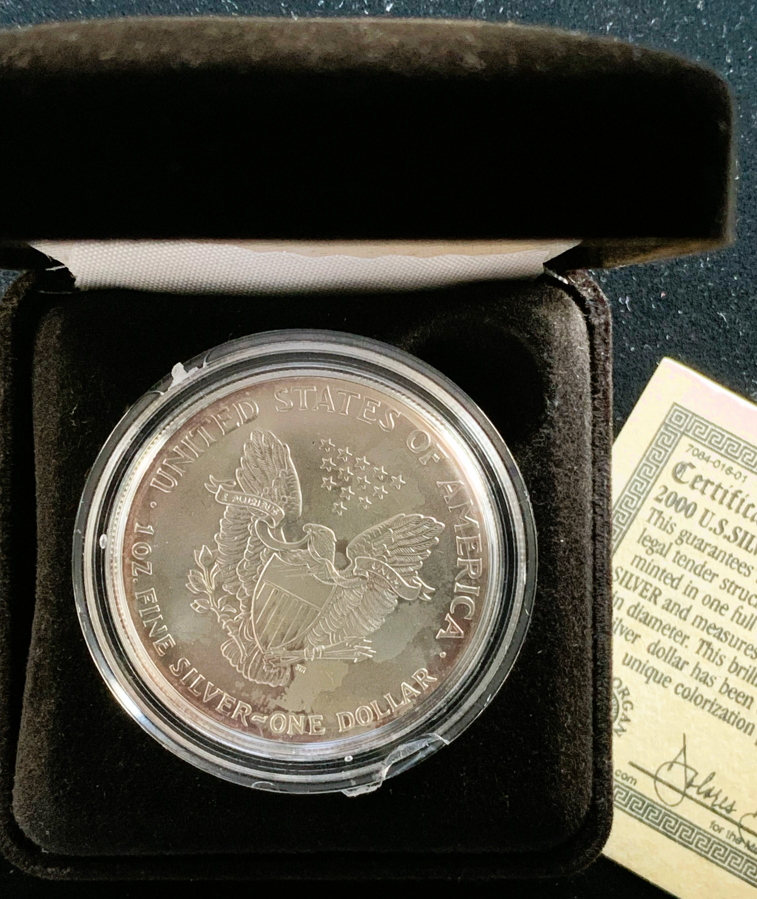.999 1 TROY oz FINE SILVER ROUND, 2000 COLORIZED SILVER EAGLE IN ...