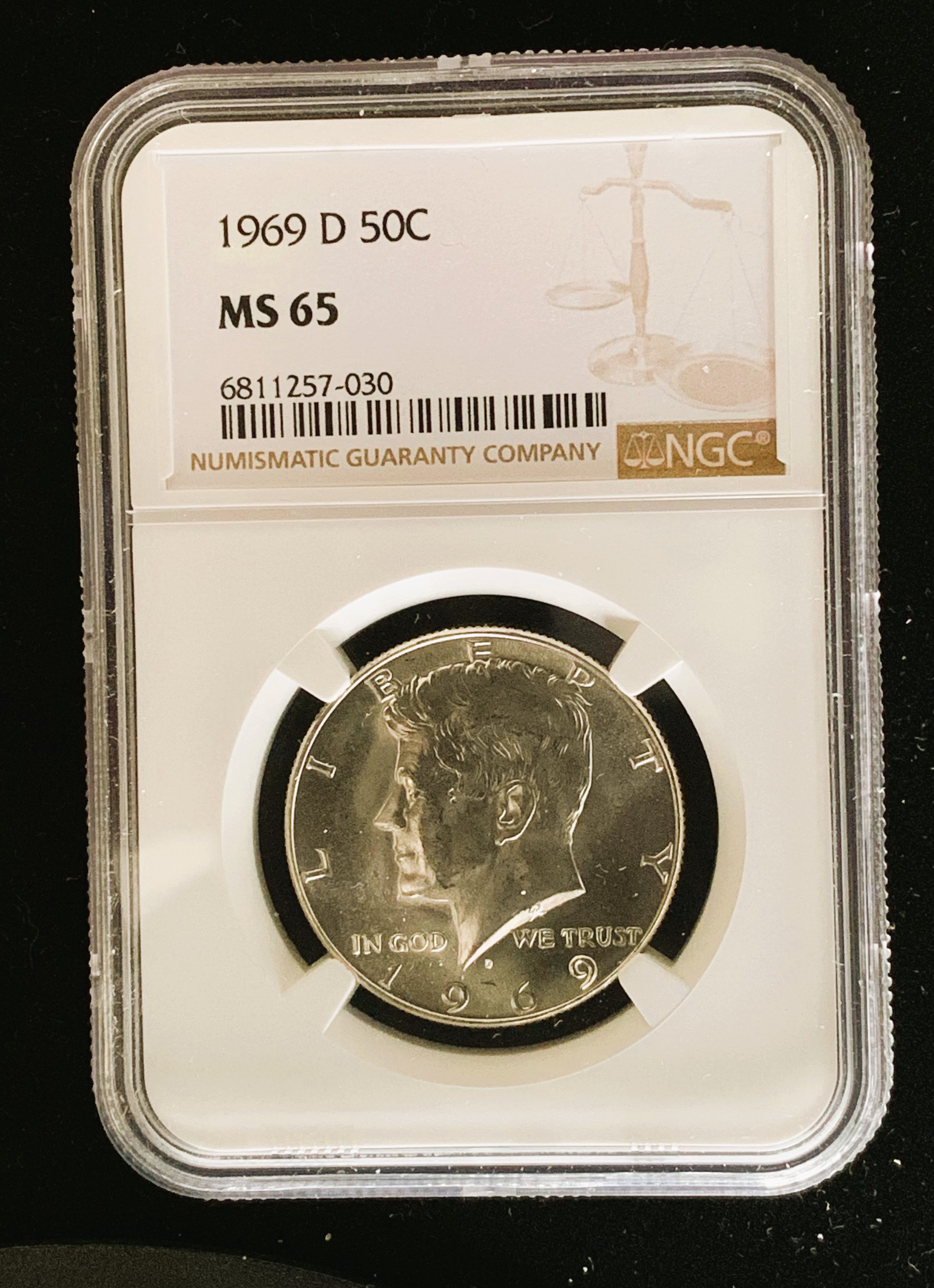 1969-D 50C KENNEDY HALF, NGC GRADED MS 65, BRIGHT LUSTER COIN ...