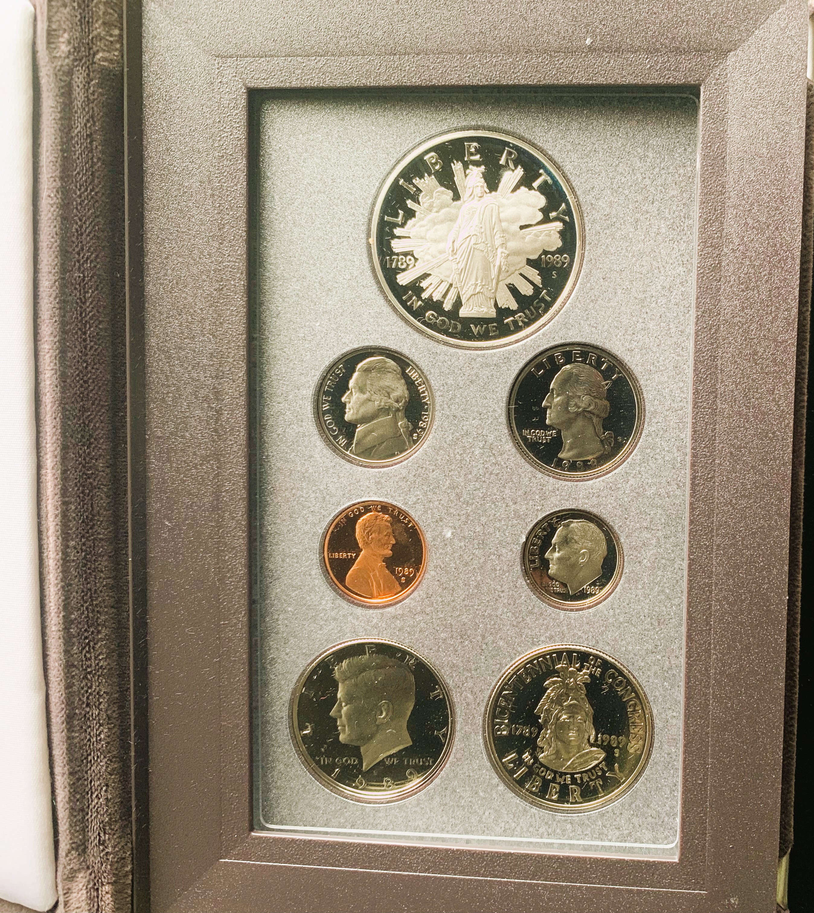 1989 US PRESTIGE SET, TRIUMPH OF DEMOCRACY 7 PROOF COINS WITH 90% ...